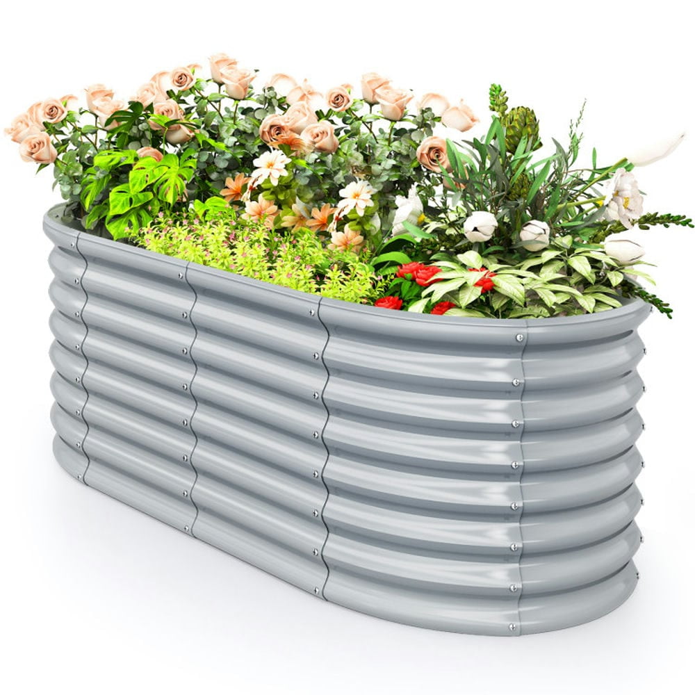 Demifill 5 x 3 x 2 Feet Metal Oval Raised Garden Bed with Open Bottom ...