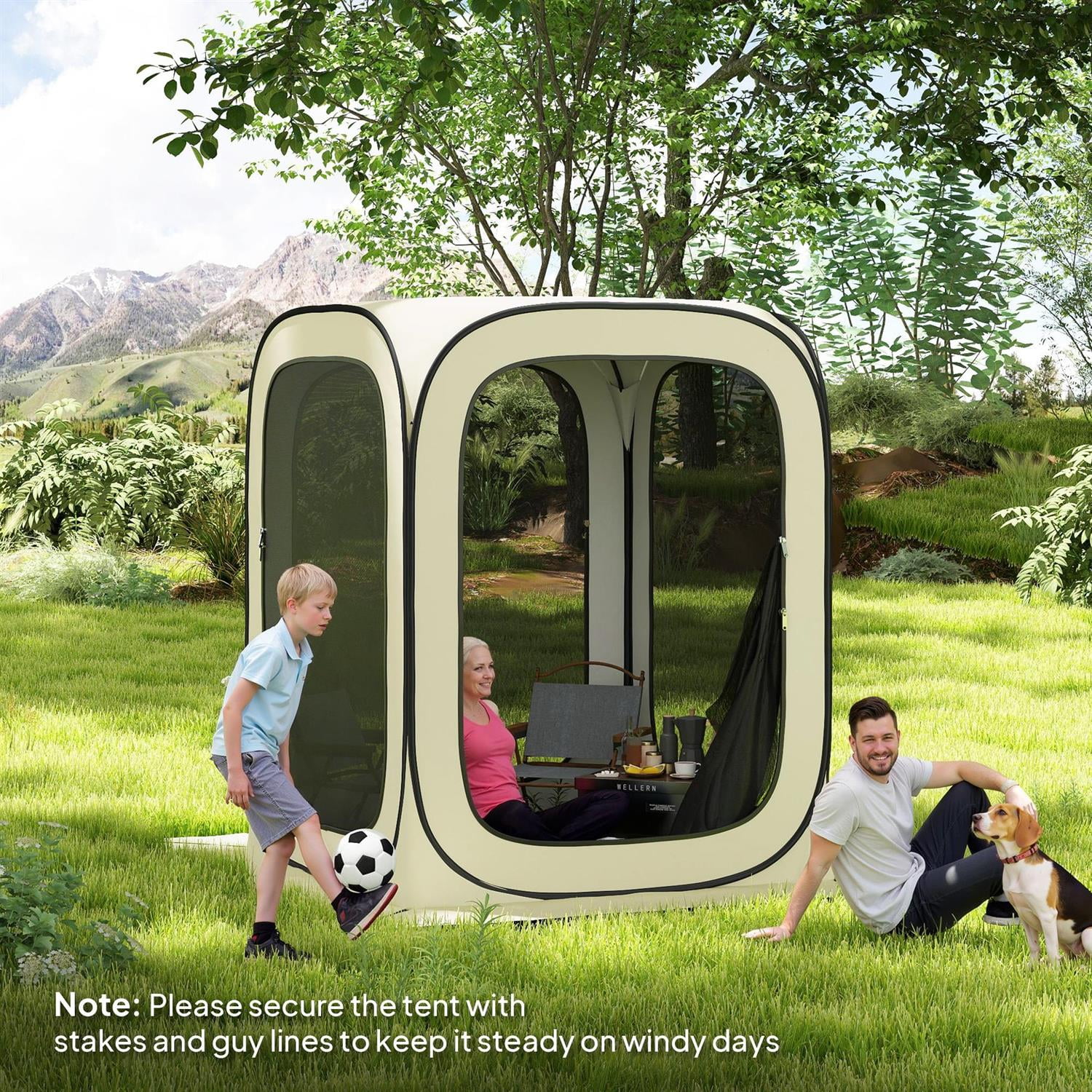 Demifill 6x6ft Pop Up Screen Tent - Beige, UPF50+ Portable Camping ...