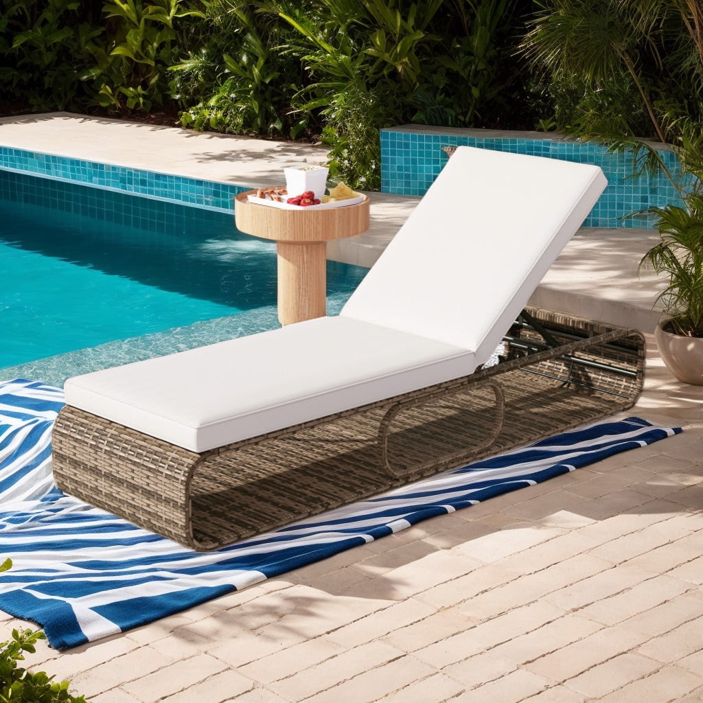Demifill 7-Position Adjustable PE Rattan Outdoor Chaise Lounge Chair ...