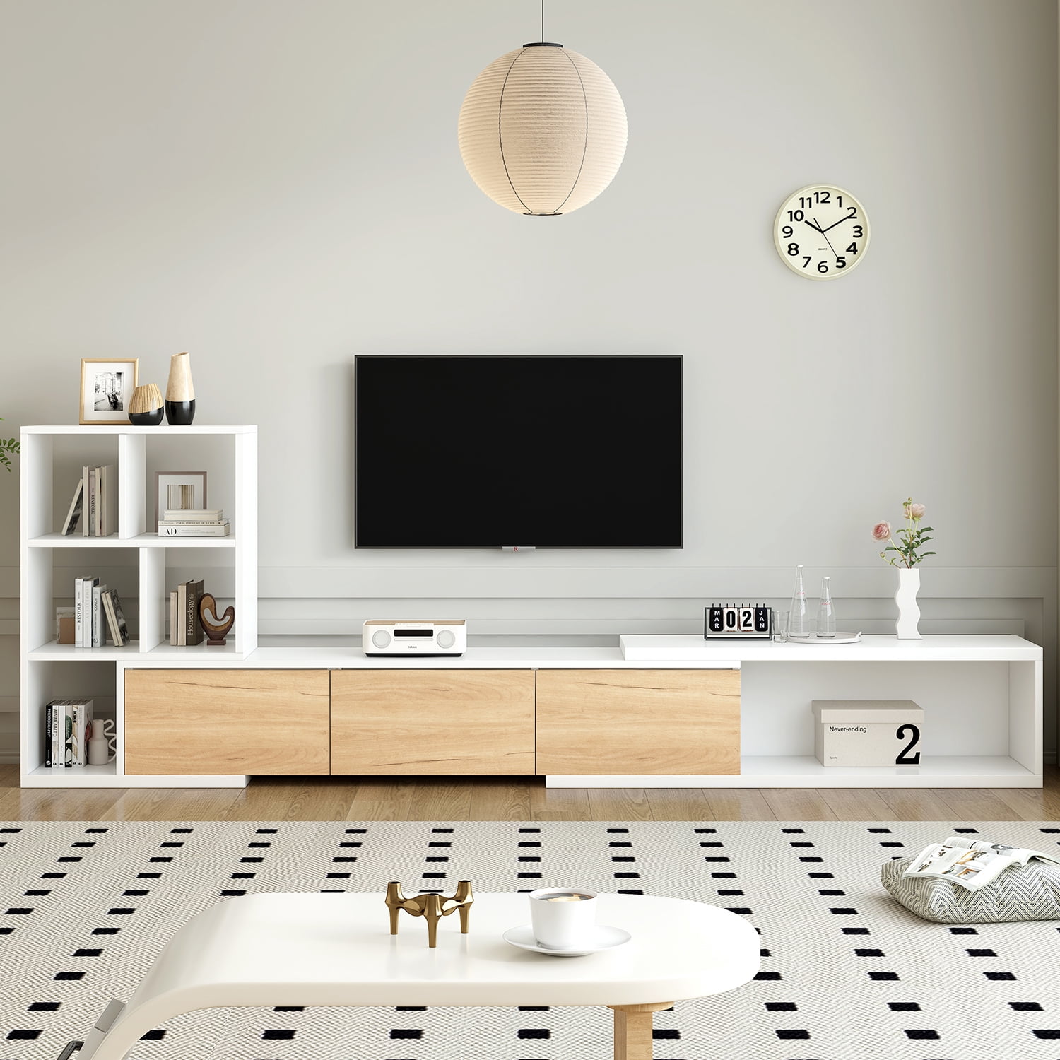 Demifill Extendable TV Stand with 3 Tier Bookshelves, Adjustable ...
