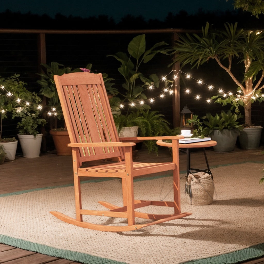 Demifill Outdoor Solid Wood High Back Rocker, Rocking Chair with ...