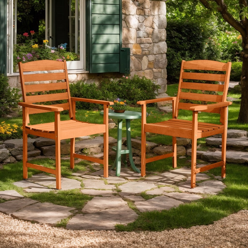 Demifill Outdoor Wooden Dining Chairs, Patio Chair with Inclined ...