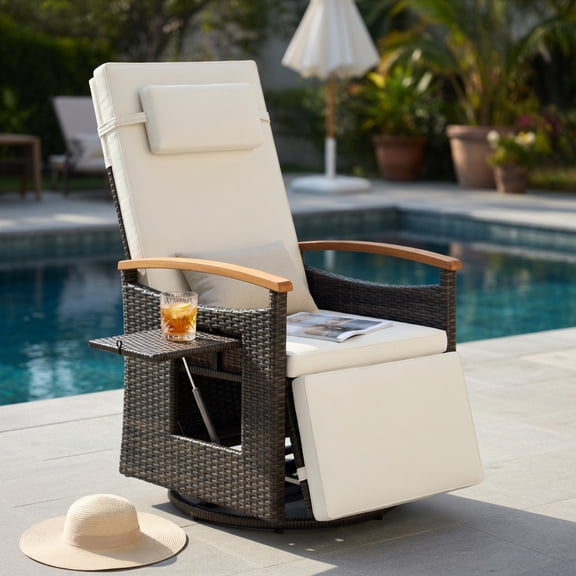 Hommoo 360° Swivel Outdoor Recliner Chair with Adjustable Backrest ...
