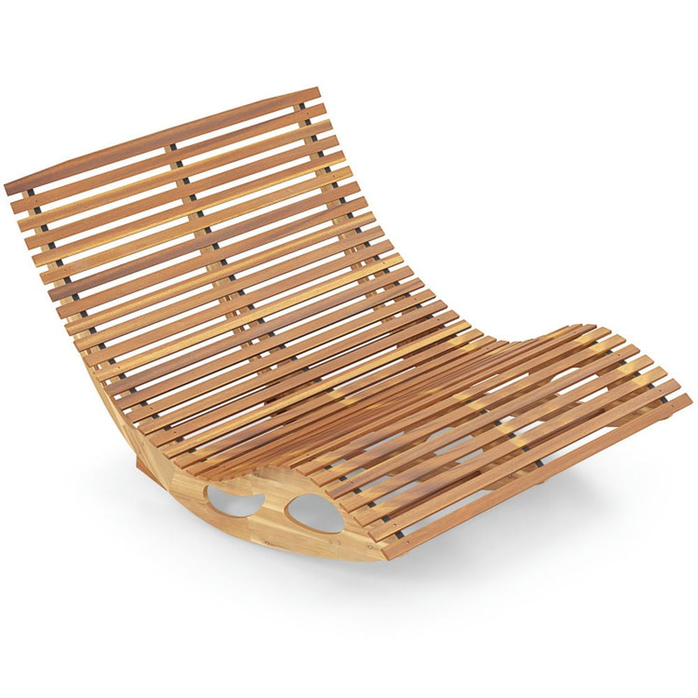 Demifill Slatted Acacia 2-Seat Patio Dual Rocker Sunbed Wood Lounger ...