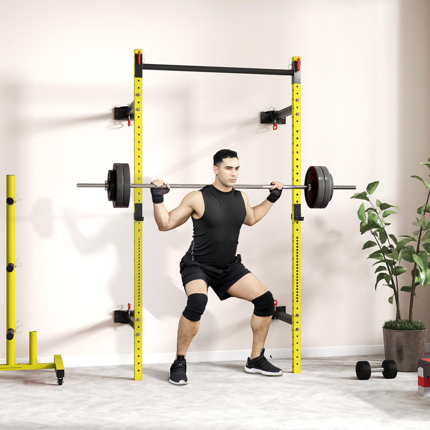 Demifill Wall-Mounted Folding Squat Rack with Pull-Up Bar - Yellow ...