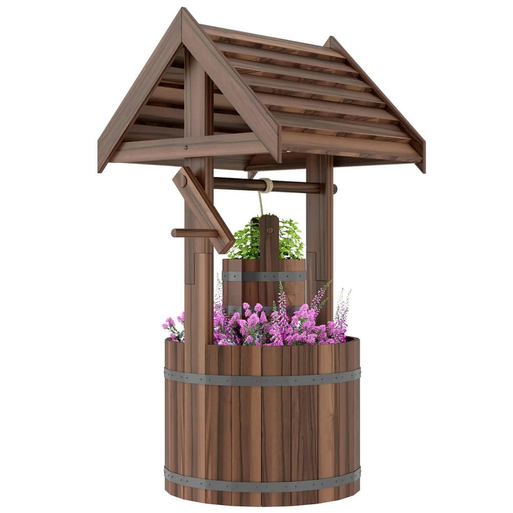 Demifill Wood Wishing Well for Outside with Hanging Bucket, Wishing ...