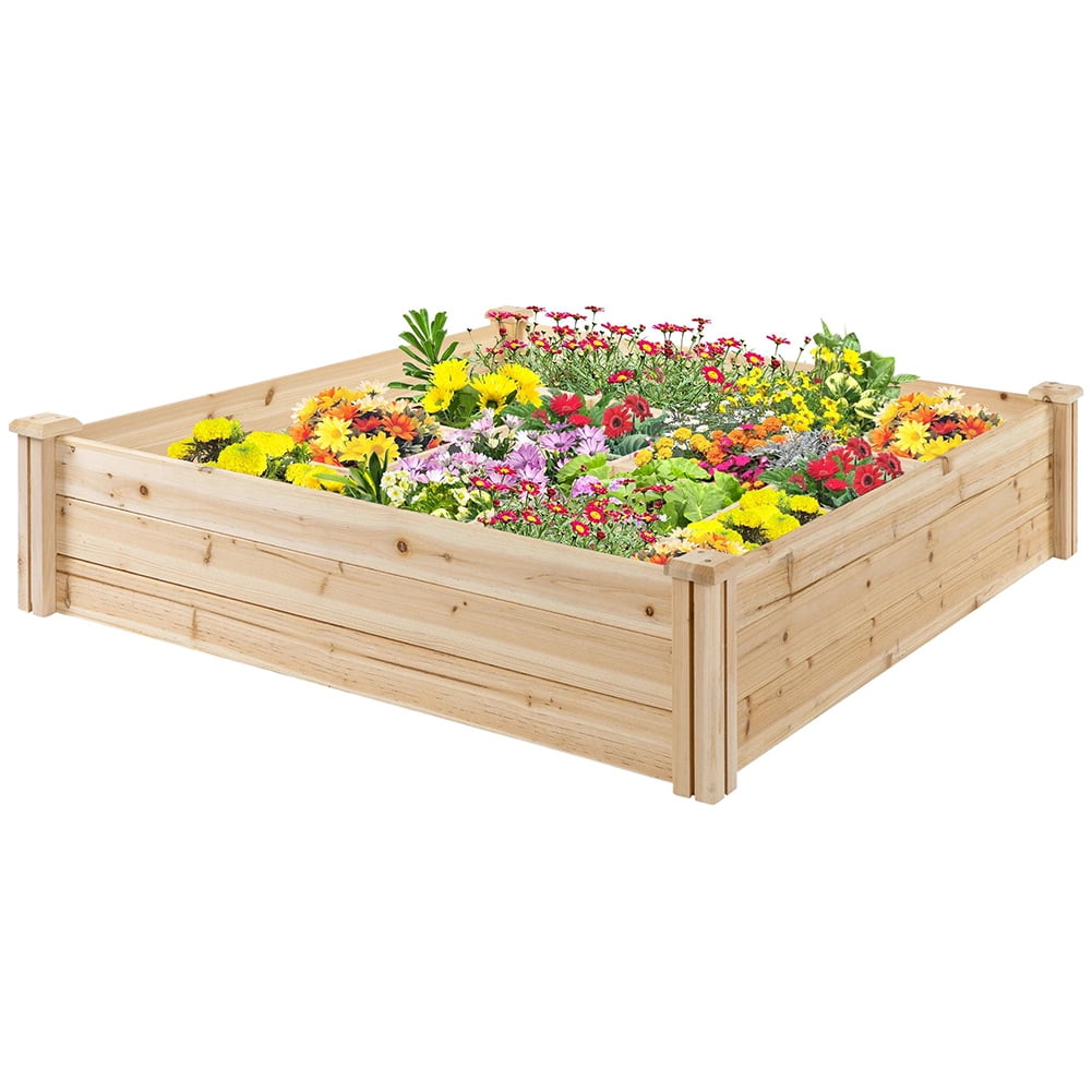 Demifill Wooden Garden Box, 3.9x3.9 Feet with Segmented Growing Grid ...