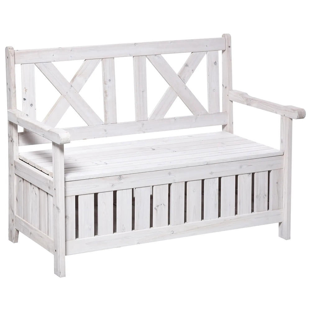 Demifill Wooden Outdoor Storage Bench, 2-Person Backyard Patio Bench ...