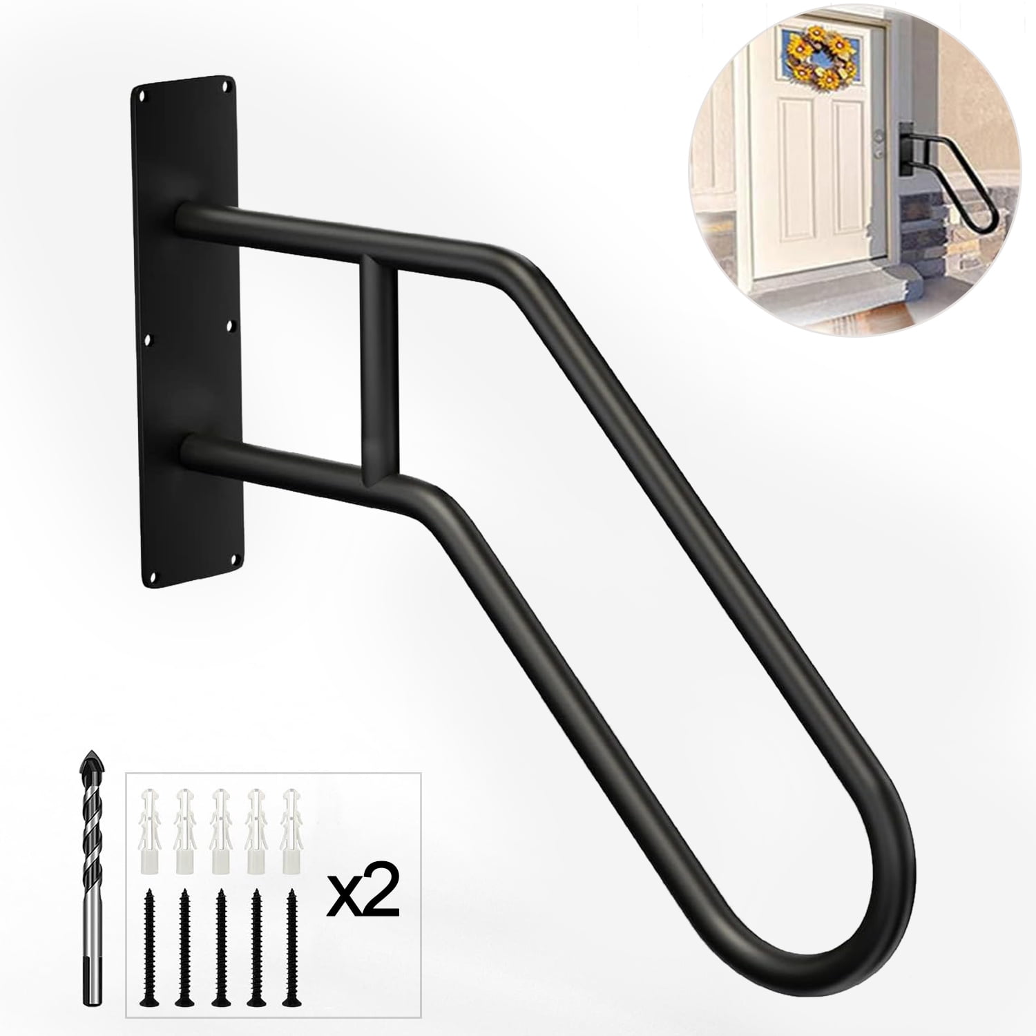 Demine U-Shaped Hand Rails for Outdoor Steps - Round Black Handrail and ...