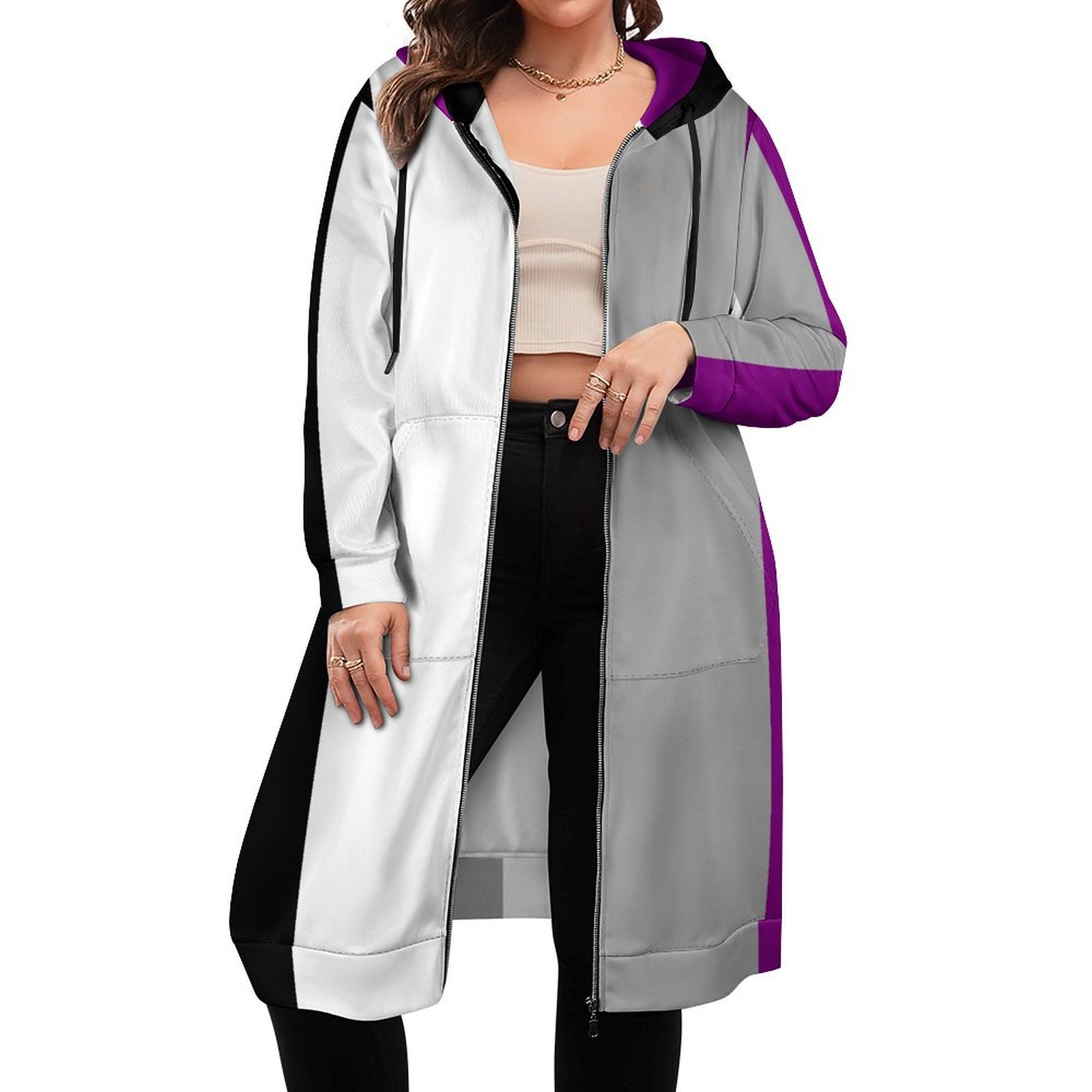 Demisexual Pride LGBTQ Pattern Women's Long Hoodies Zippered Up ...