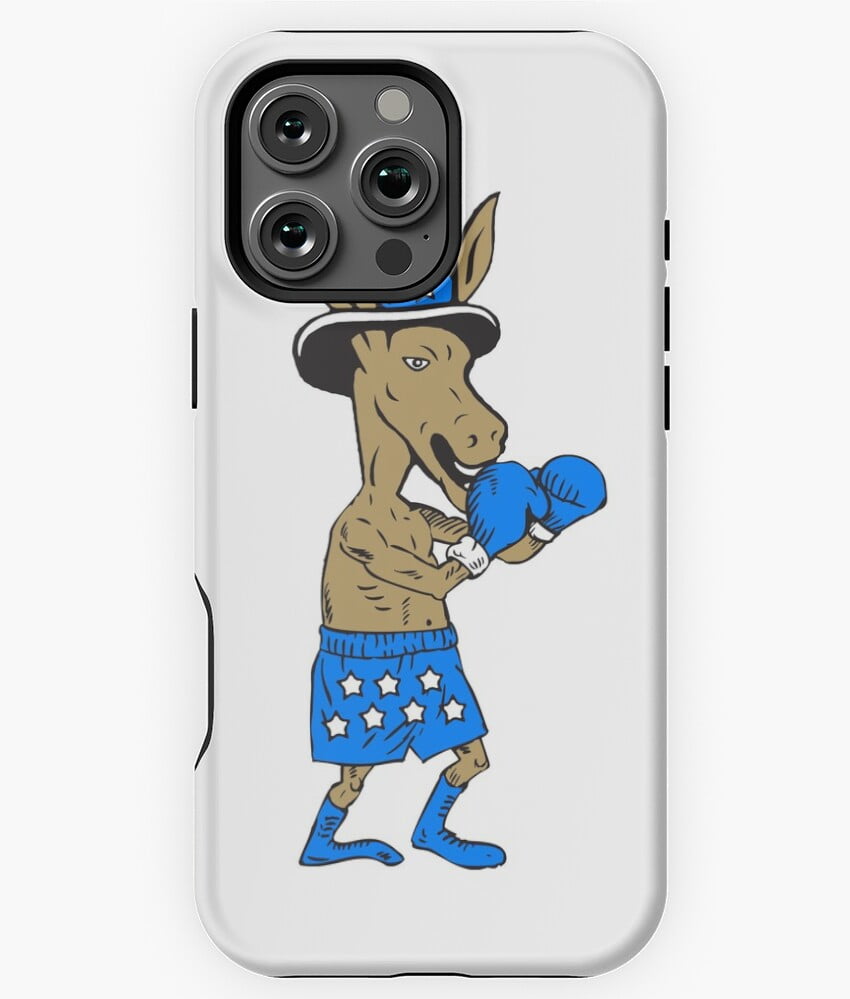 Democrat Donkey Boxer Mascot Cartoon Phone Case for iPhone 16 15 14 13 ...
