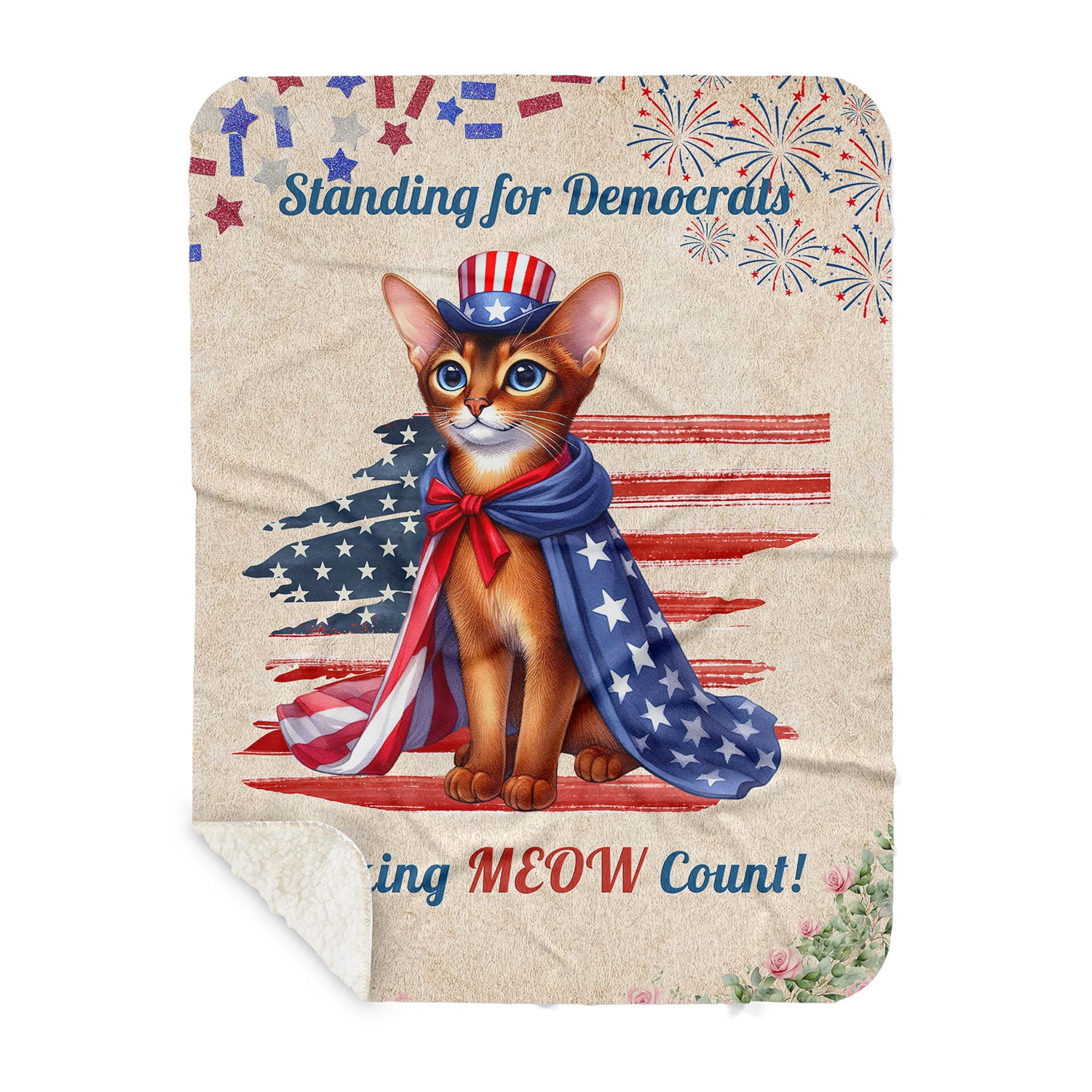 Democratic Abyssinian Cat Making Meow Count Election 2024 Cozy Sherpa ...