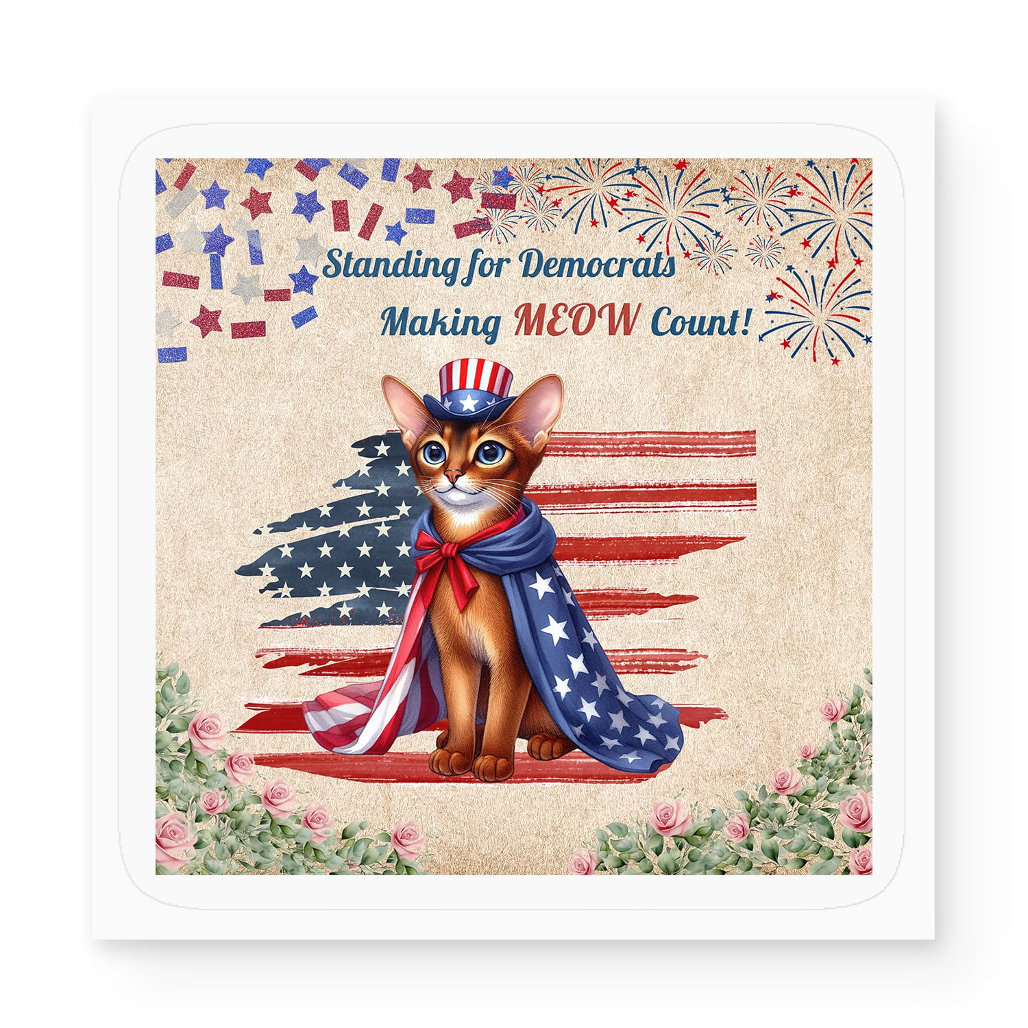 Democratic Abyssinian Cat Making Meow Count Election 2024 Vinyl Sticker ...