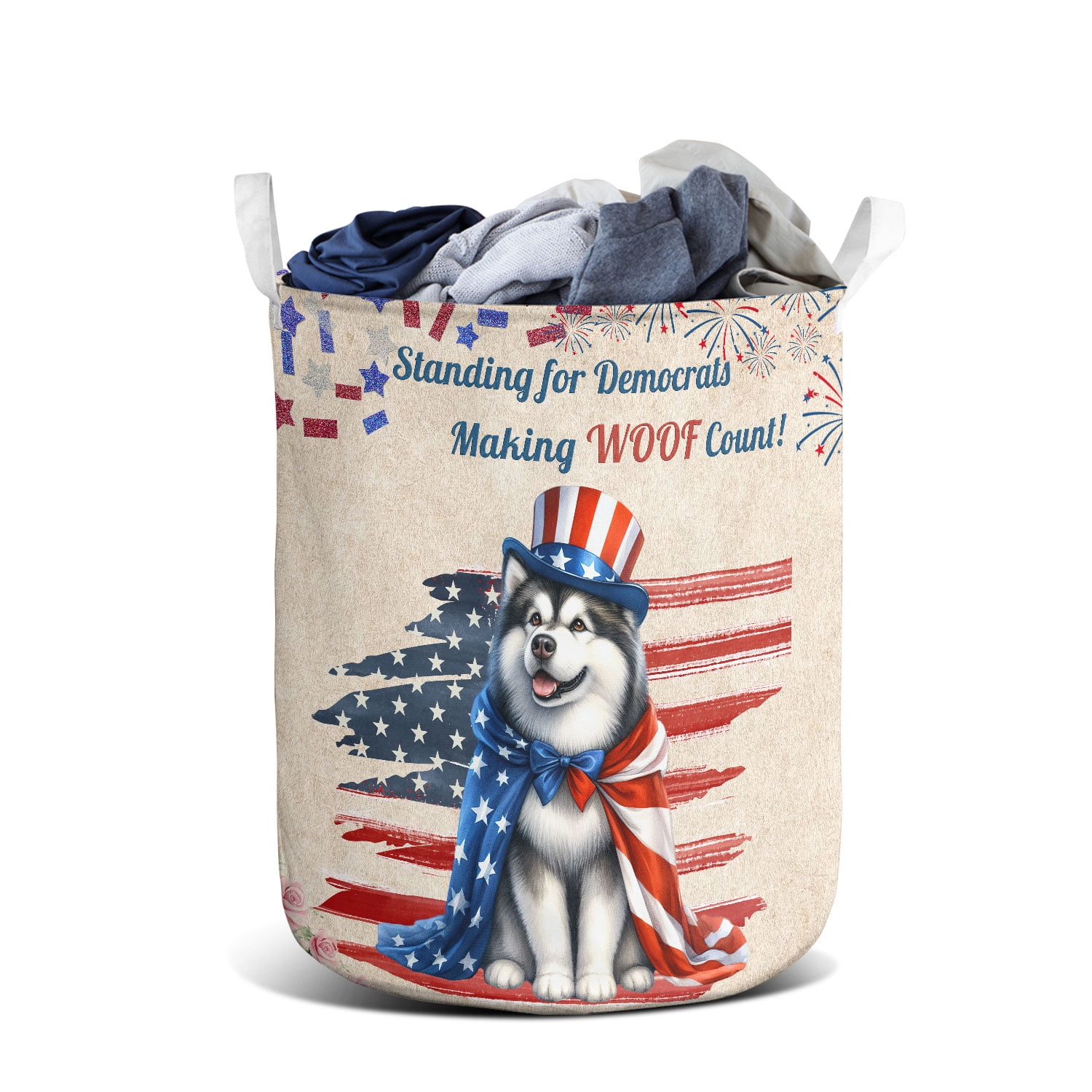 Democratic Alaskan Malamute Making Woof Count Election 2024 Foldable Laundry Basket Alaska Mal ...