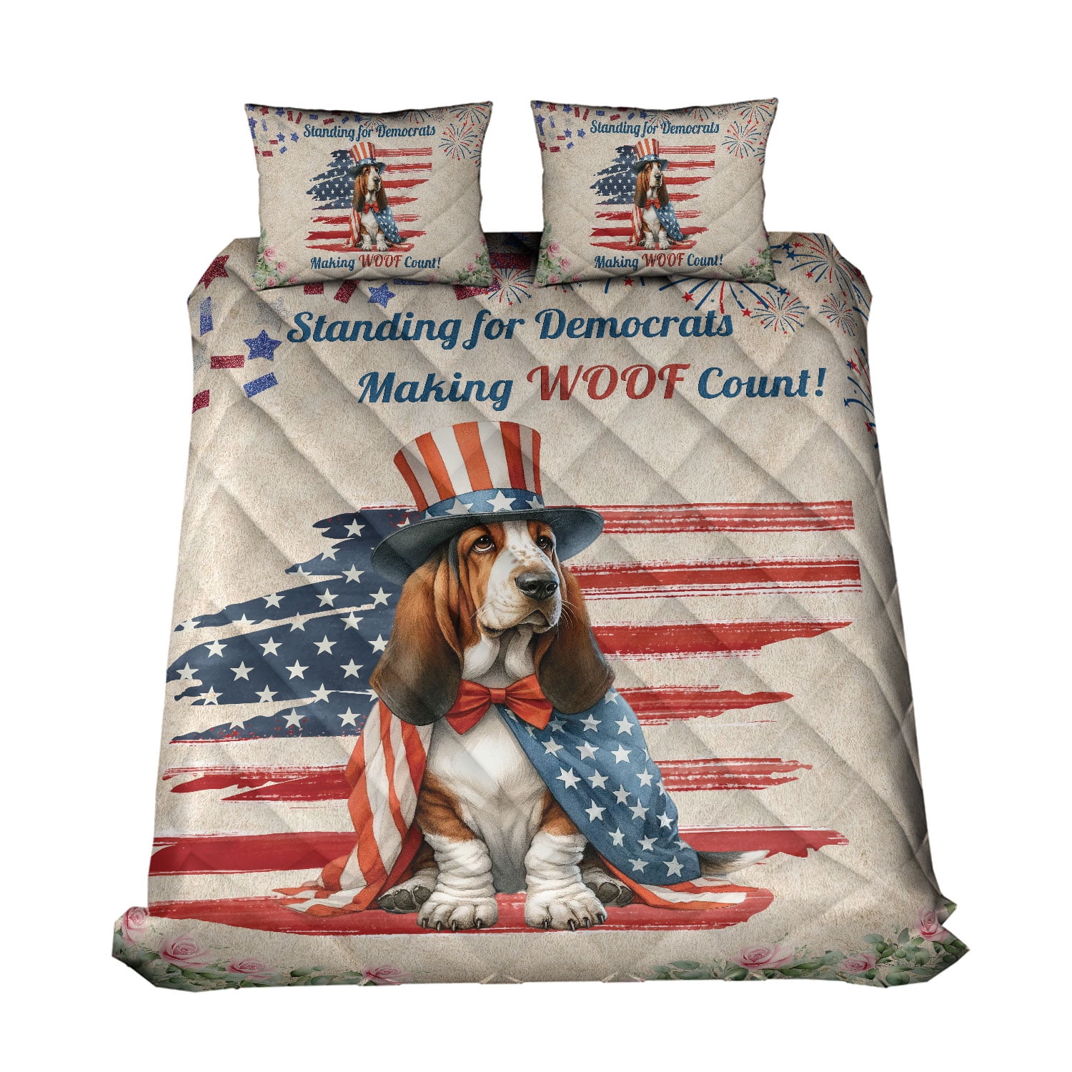 Democratic Basset Hound Making Woof Count Election 2024 Quilt Bedding ...