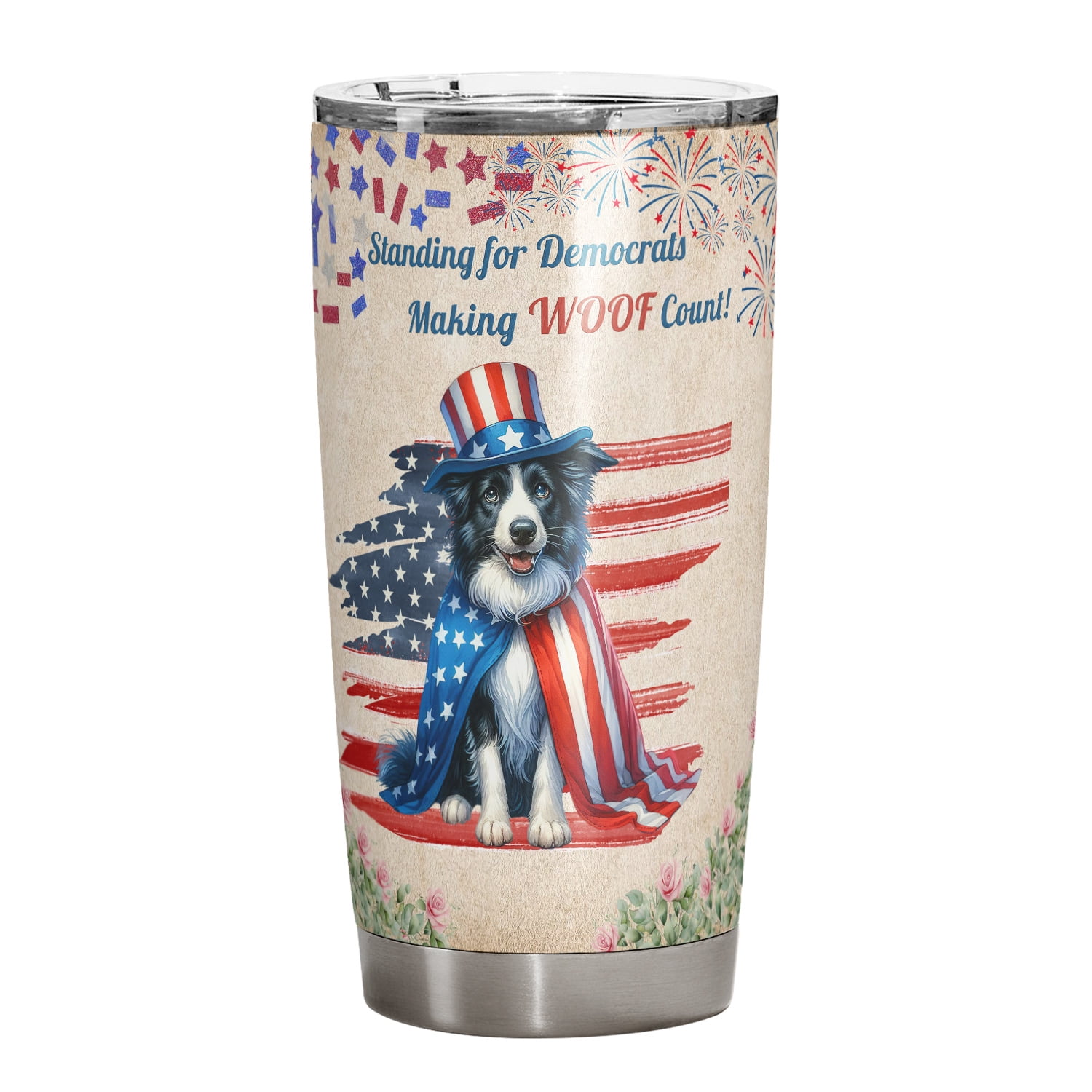 Democratic Border Collie Making Woof Count Election 2024 20oz Stainless ...