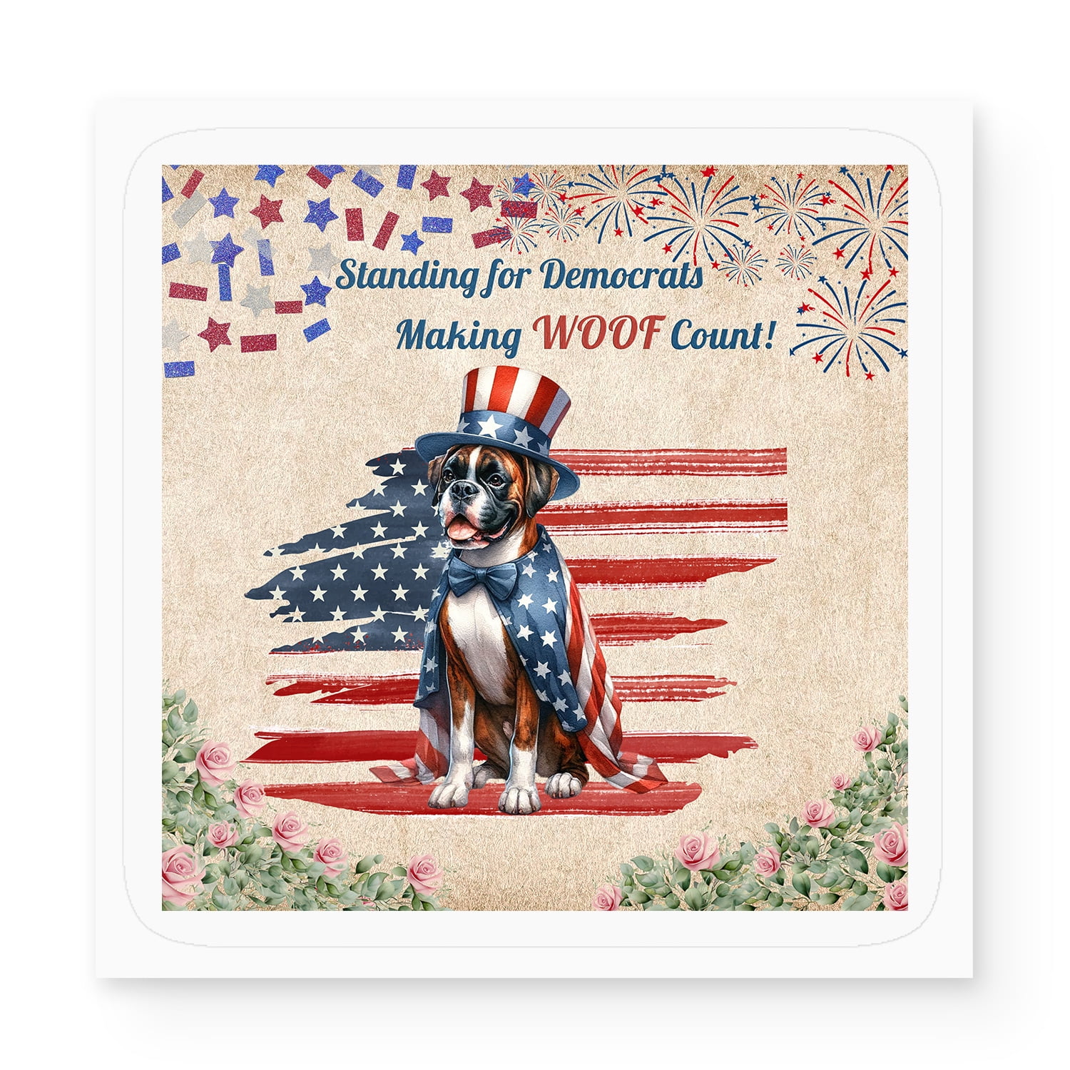 Democratic Boxer Dog Making Woof Count Election 2024 Vinyl Sticker ...
