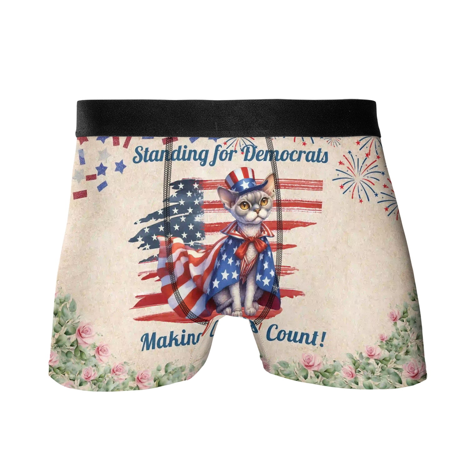 Democratic Devon Rex Cat Making Meow Count Election 2024 All Over Print Boxer Briefs Underwear ...