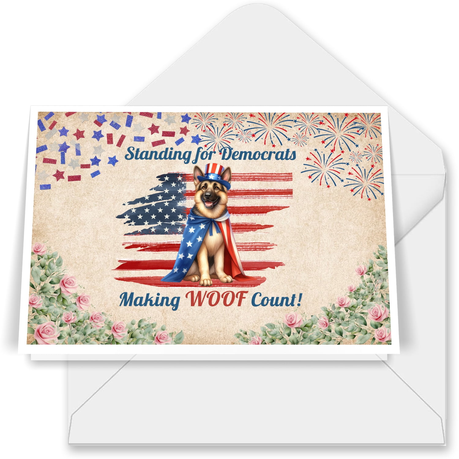 Democratic German Shepherd Making Woof Count Election 2024 7x5in Folded ...