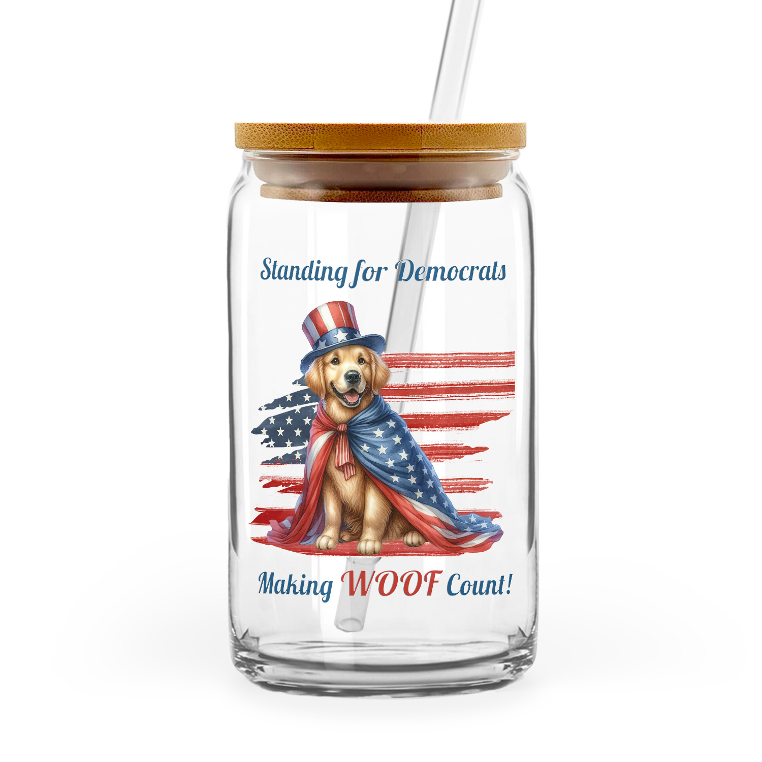 Democratic Golden Retriever Making Woof Count Election 2024 16oz Glass ...