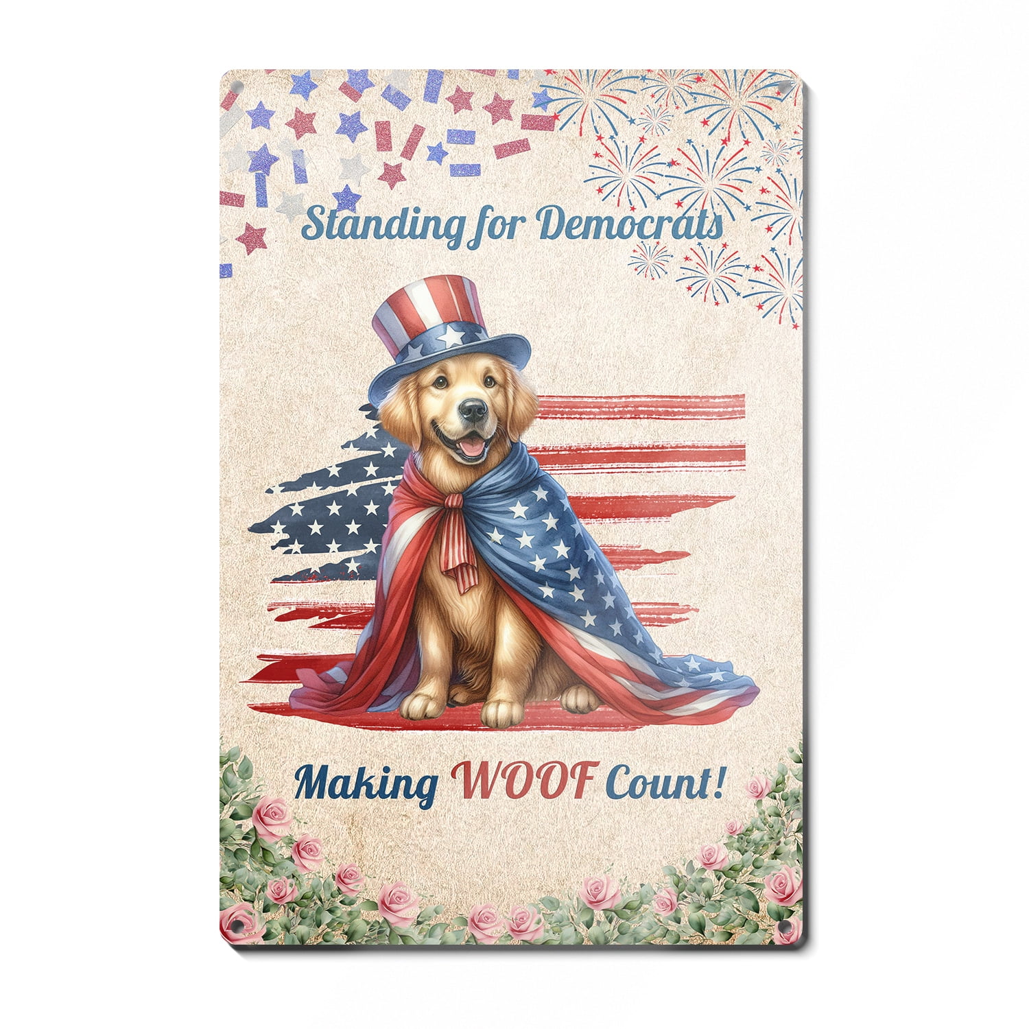 Democratic Golden Retriever Making Woof Count Election 2024 Vertical ...