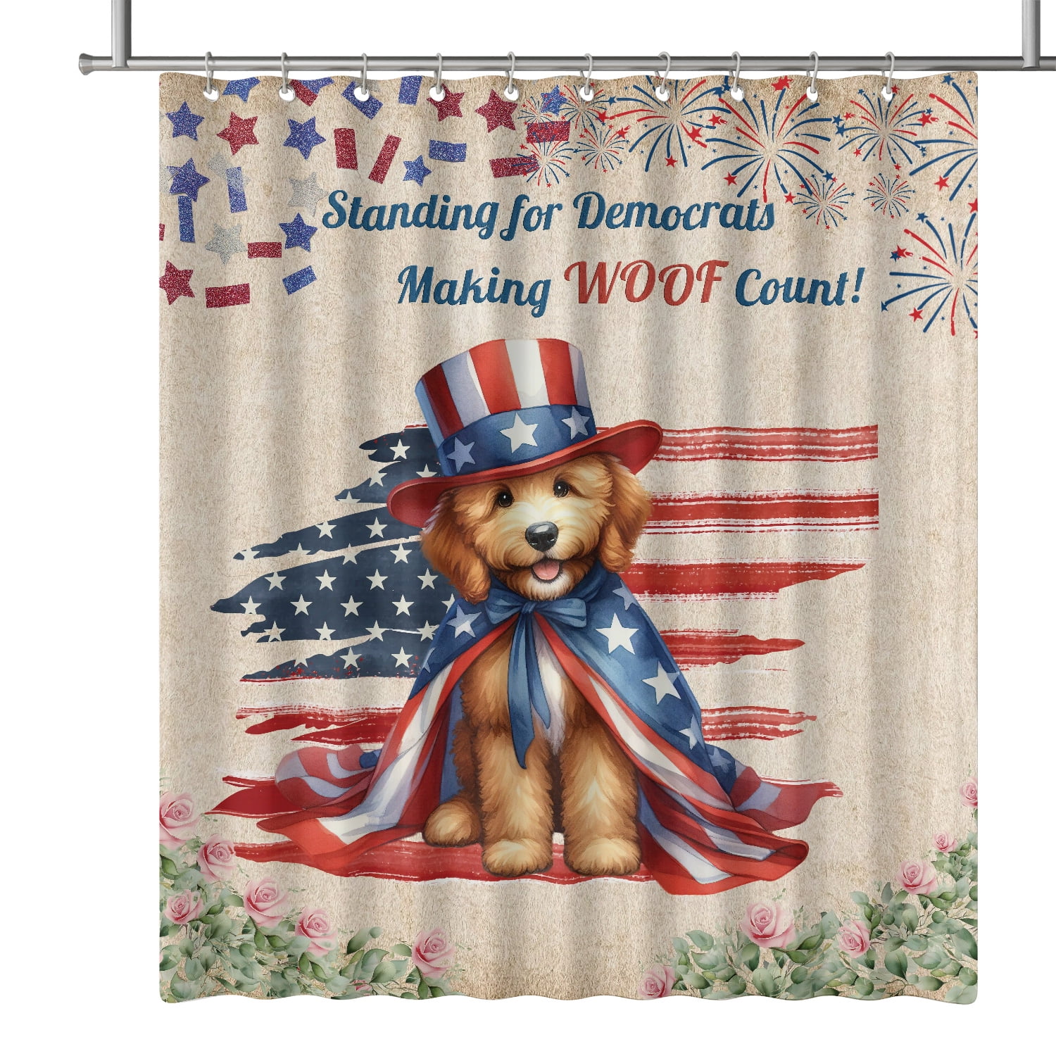 Democratic Goldendoodle Making Woof Count Election 2024 Shower Curtain ...