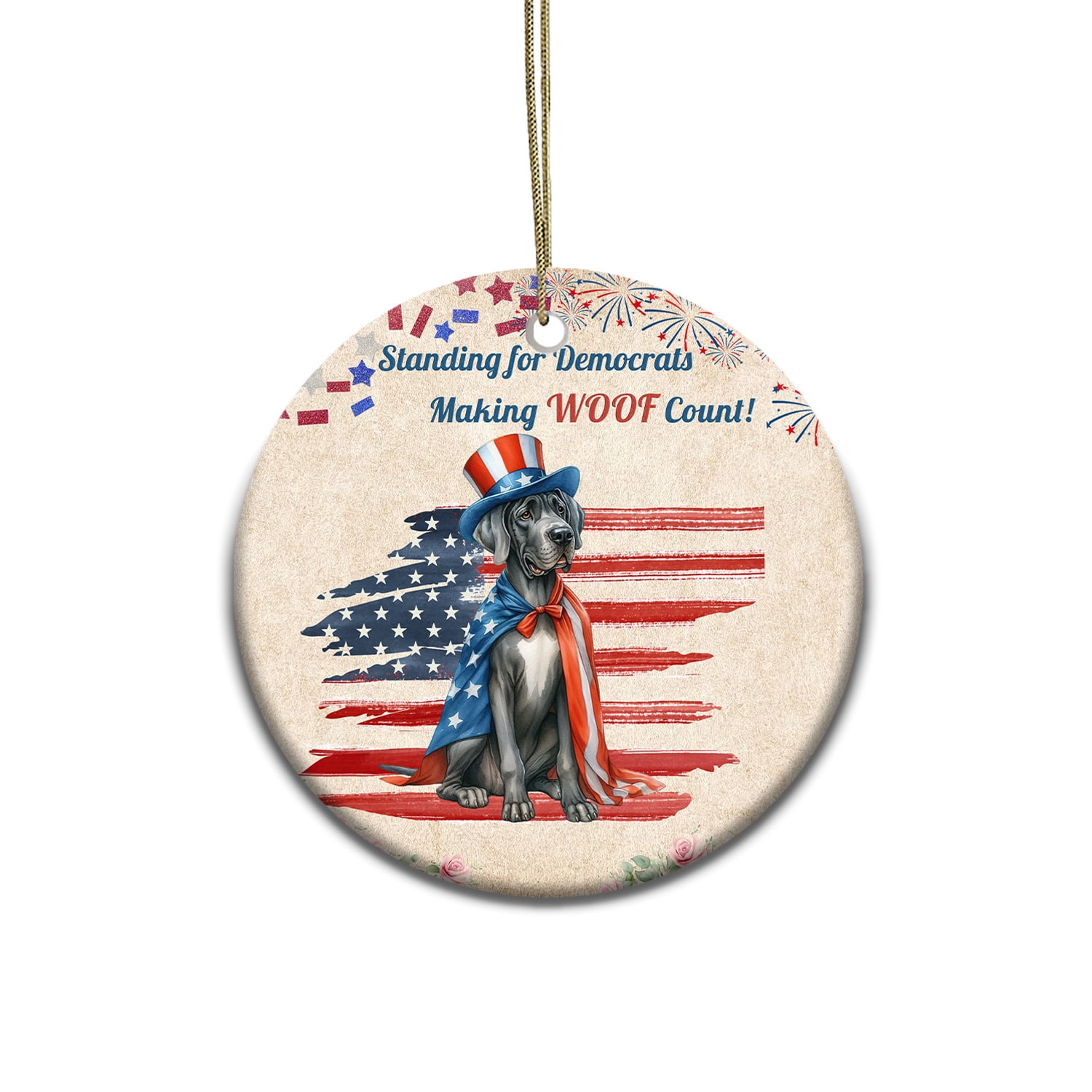 Democratic Great Dane Making Woof Count Election 2024 Ceramic Round ...