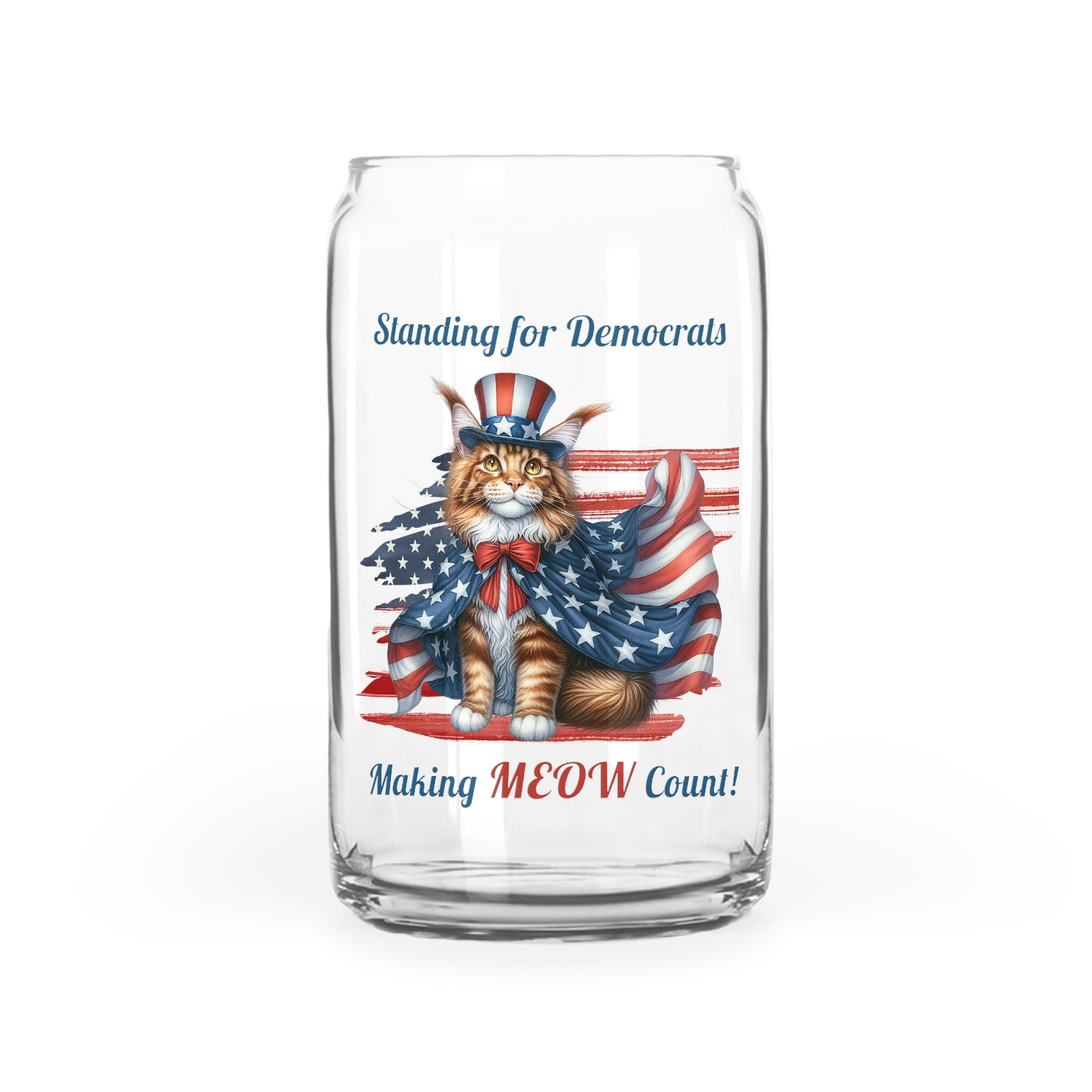 Democratic Maine Coon Cat Making Meow Count Election 2024 16oz Glass ...