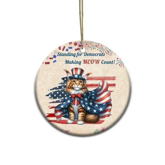 Democratic Maine Coon Cat Making Meow Count Election 2024 Ceramic Round ...