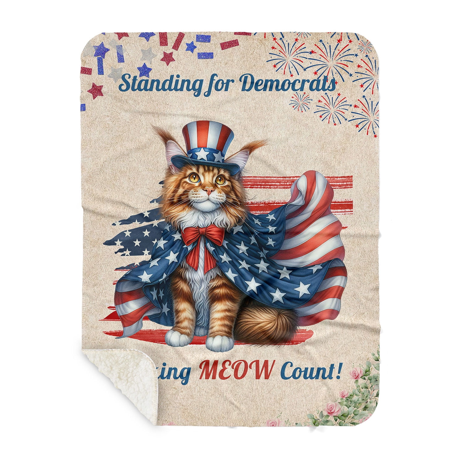 Democratic Maine Coon Cat Making Meow Count Election 2024 Cozy Sherpa ...