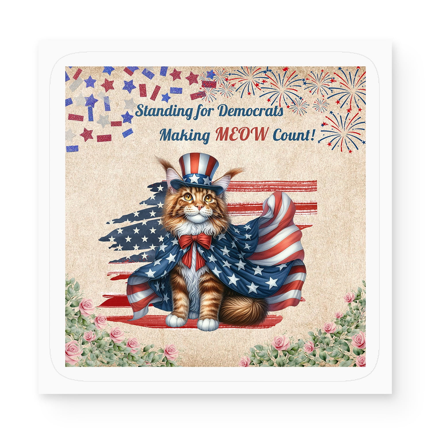 Democratic Maine Coon Cat Making Meow Count Election 2024 Vinyl Sticker ...