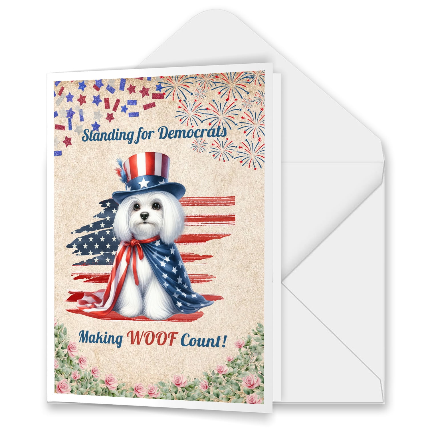 Democratic Maltese Making Woof Count Election 2024 5x7in Folded ...