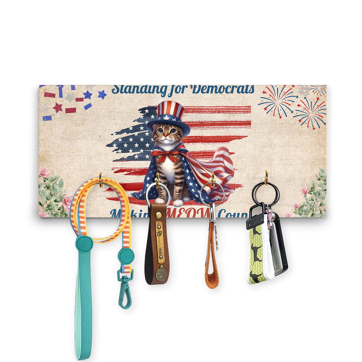 Democratic Manx Making Meow Count Election 2024 Wood Key Holder Cat ...