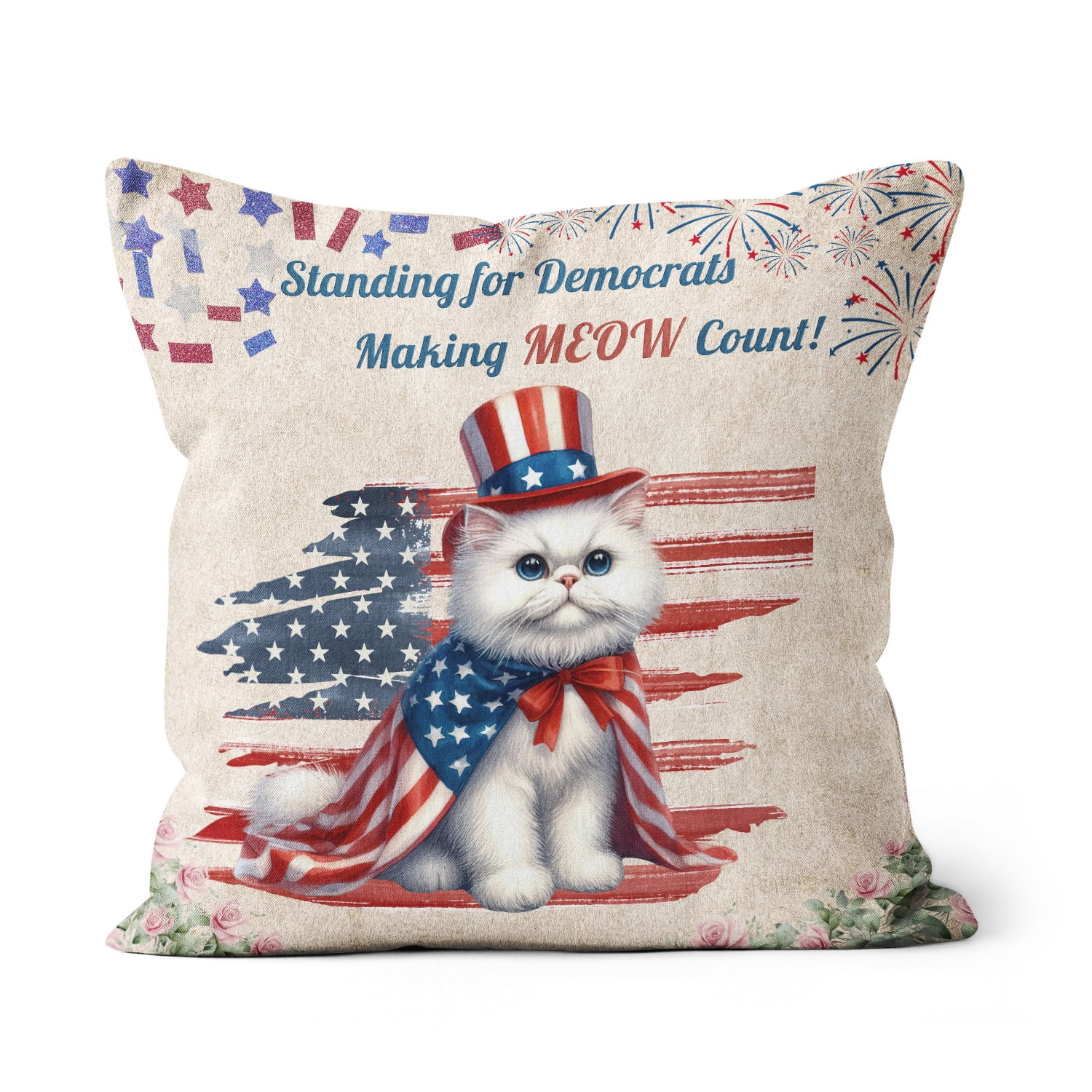 Democratic Persian Cat Making Meow Count Election 2024 Pillow Cushion ...