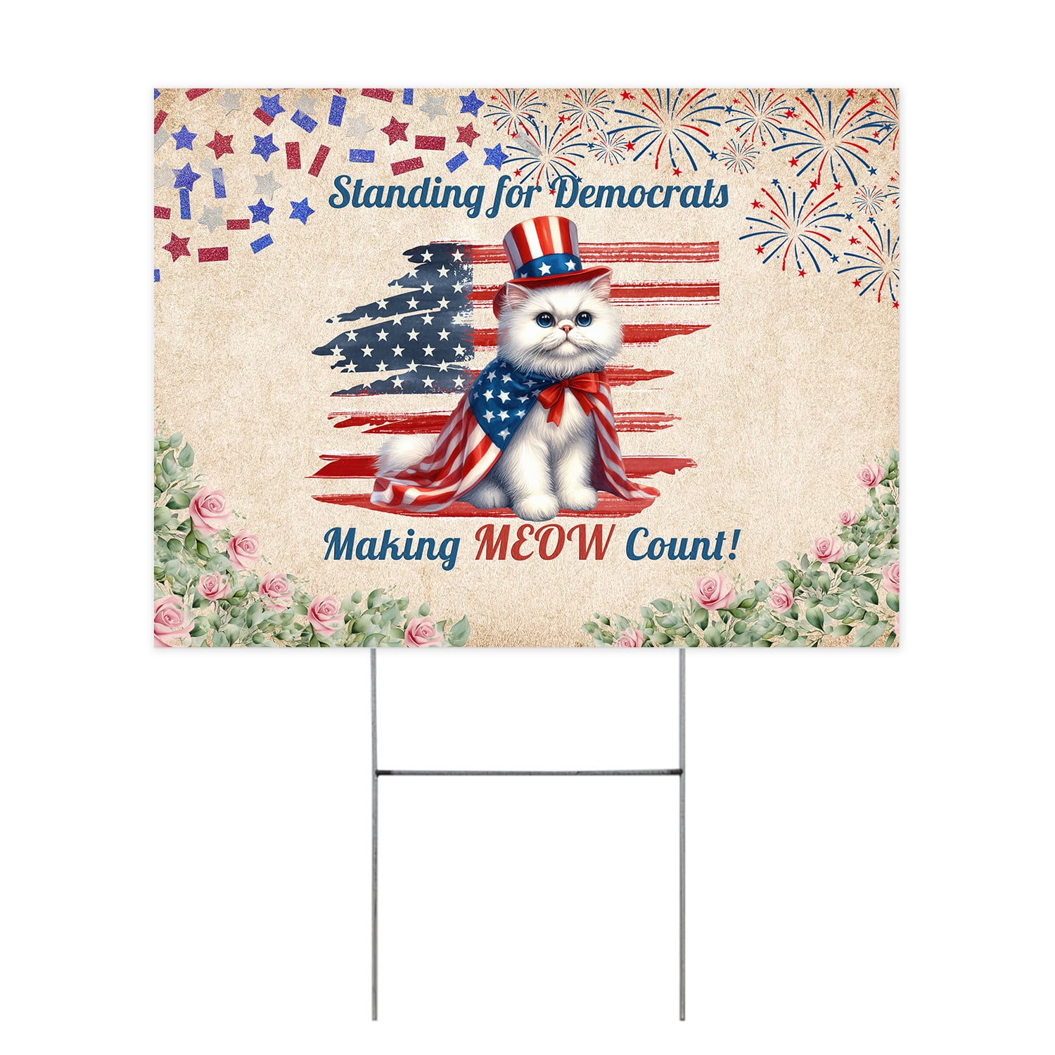 Democratic Persian Cat Making Meow Count Election 2024 Yard Sign Cat ...