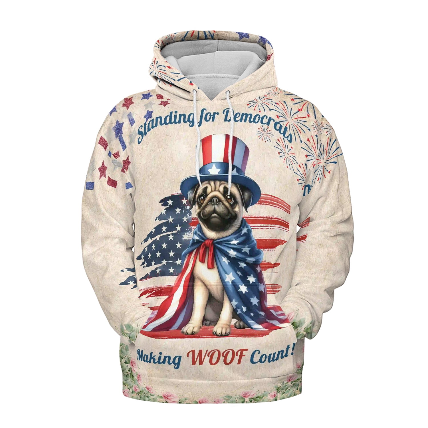 Democratic Pug Making Woof Count Election 2024 All Over Print 3D Hoodie ...