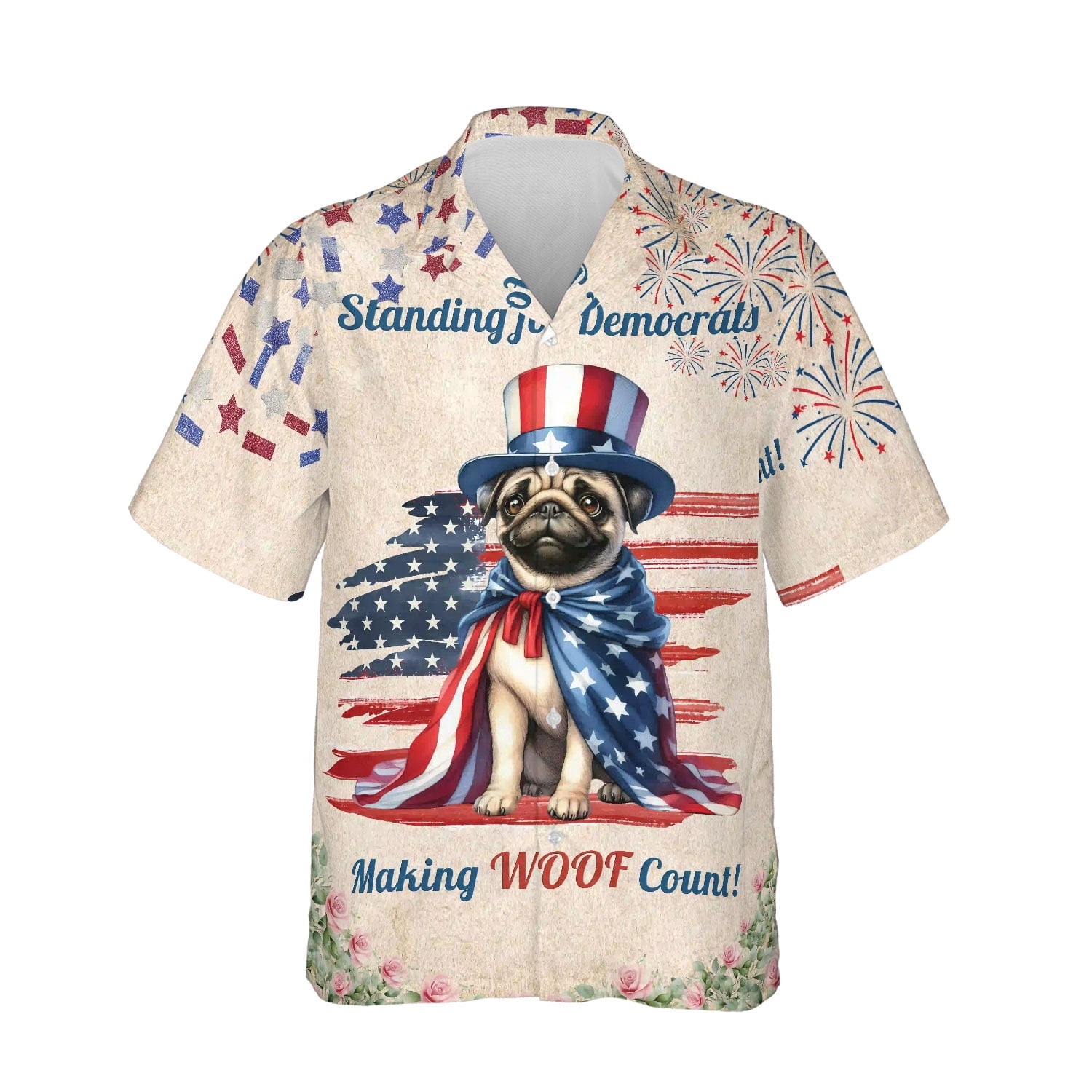 Democratic Pug Making Woof Count Election 2024 Hawaiian Shirt ...