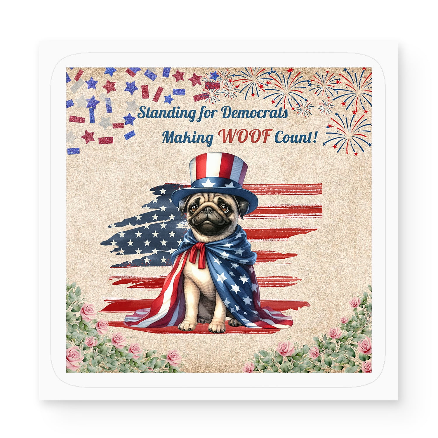 Democratic Pug Making Woof Count Election 2024 Vinyl Sticker Dog Lover ...