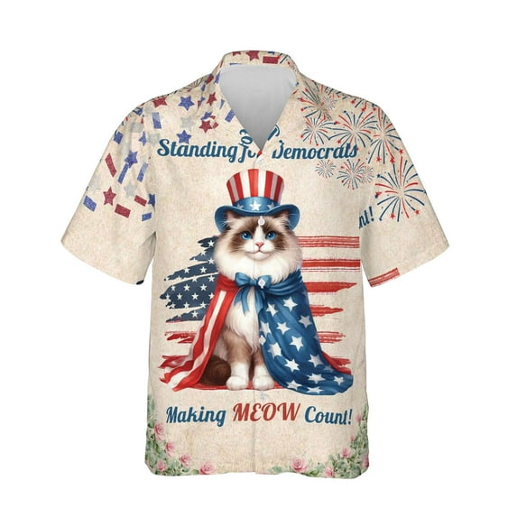 Democratic Ragdoll Cat Making Meow Count Election 2024 Hawaiian Shirt ...