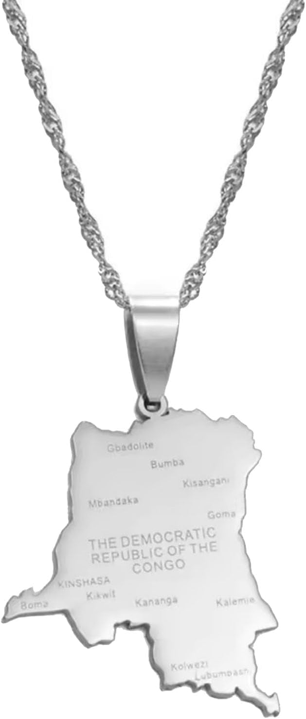 Democratic Republic of Congo Map & Flag Pendant Necklace For Women Men ...