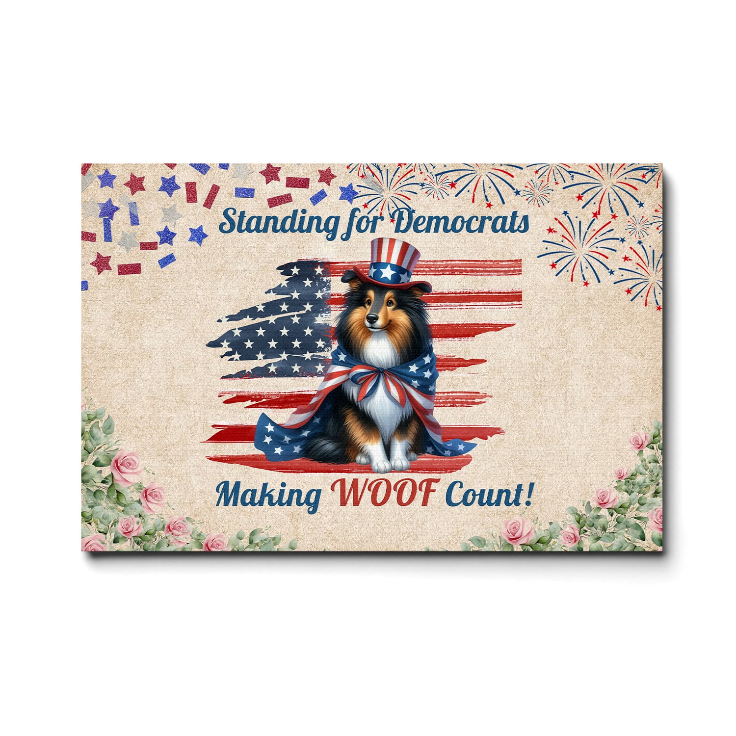 Democratic Shetland Sheepdog Making Woof Count Election 2024 Horizontal ...
