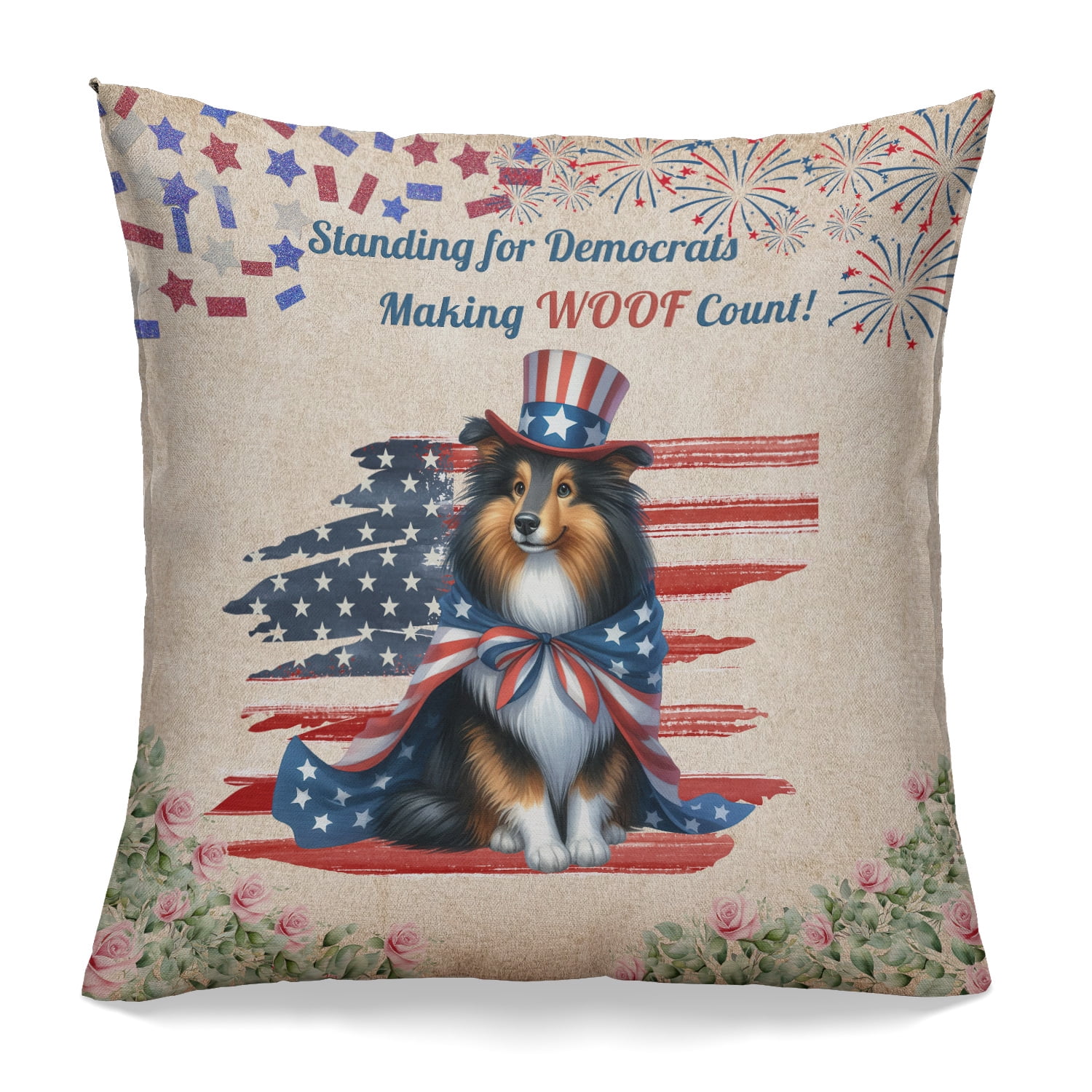 Democratic Shetland Sheepdog Making Woof Count Election 2024 Pillowcase ...