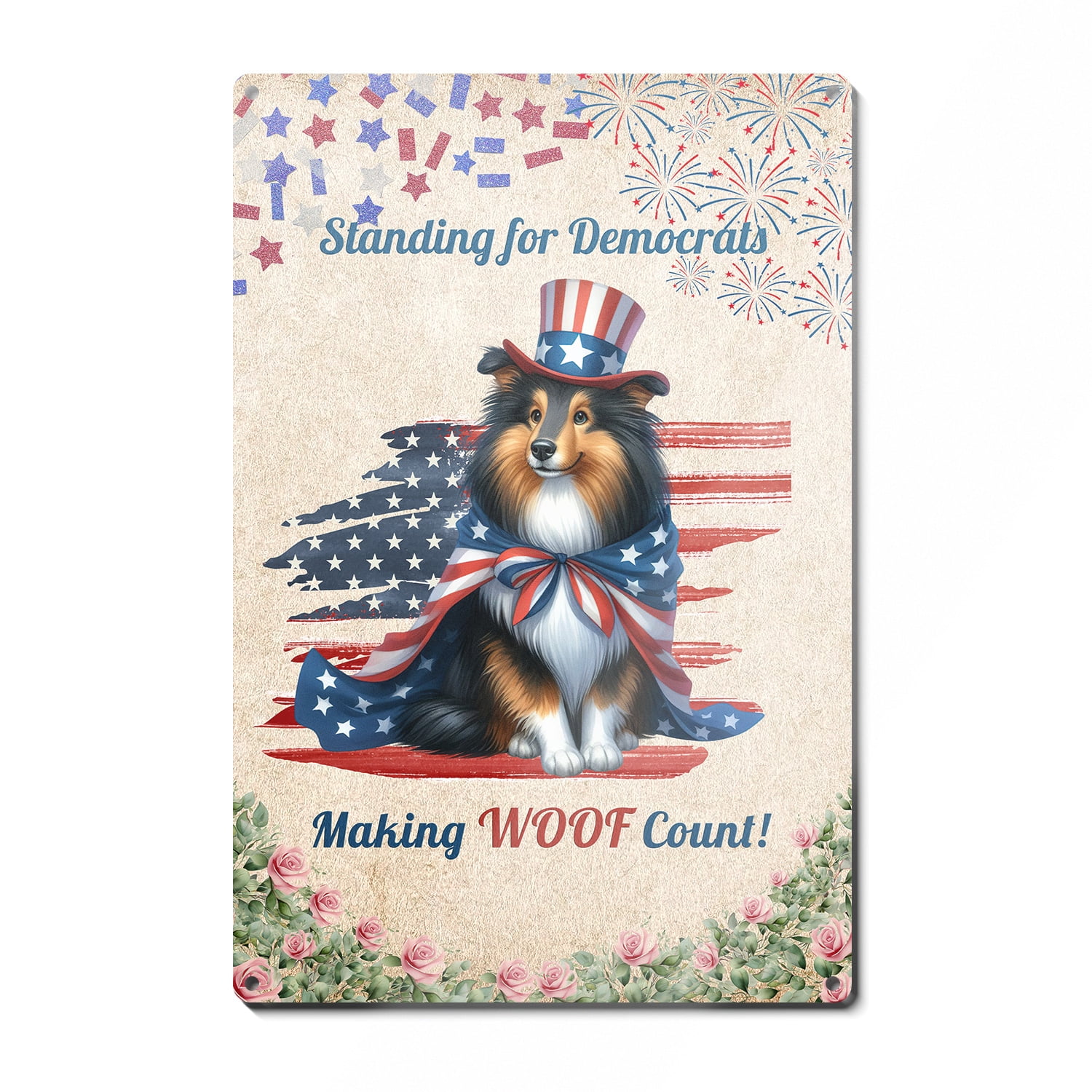 Democratic Shetland Sheepdog Making Woof Count Election 2024 Vertical ...