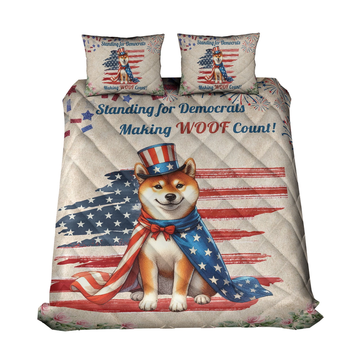 Democratic Shiba Inu Making Woof Count Election 2024 Quilt Bedding Set ...