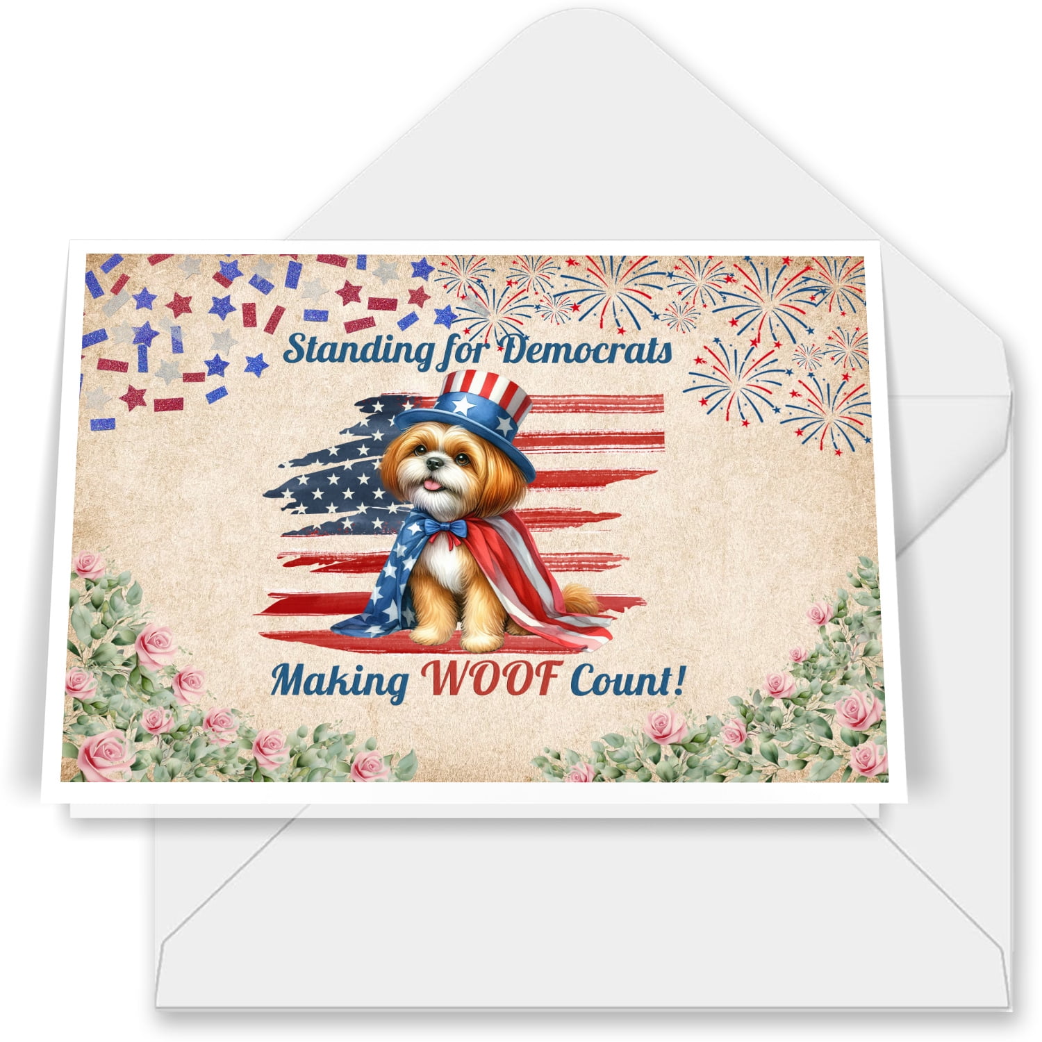 Democratic Shih Tzu Making Woof Count Election 2024 7x5in Folded Greeting Card Lion Dog Lover ...