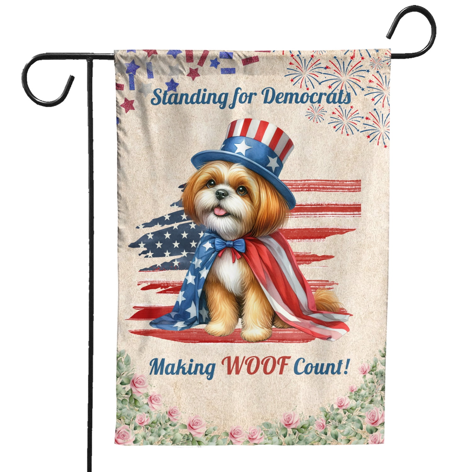 Democratic Shih Tzu Making Woof Count Election 2024 Garden Flag 12x18in Double Sided Lion Dog ...