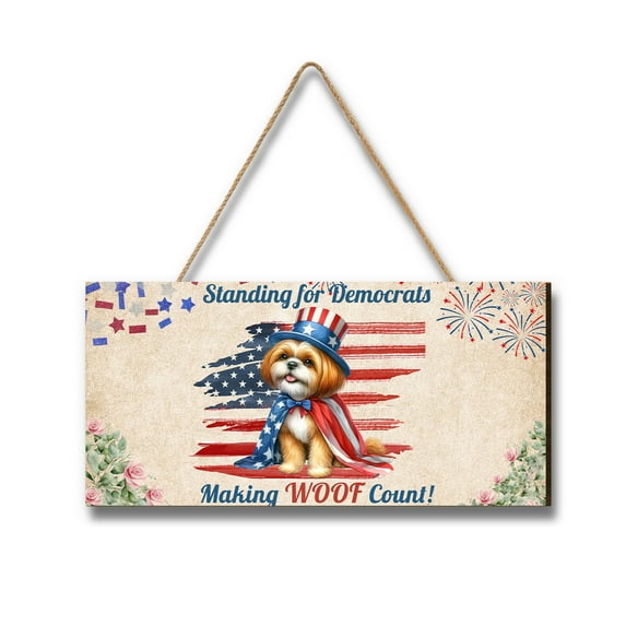Democratic Shih Tzu Making Woof Count Election 2024 Landscape Wood Sign ...