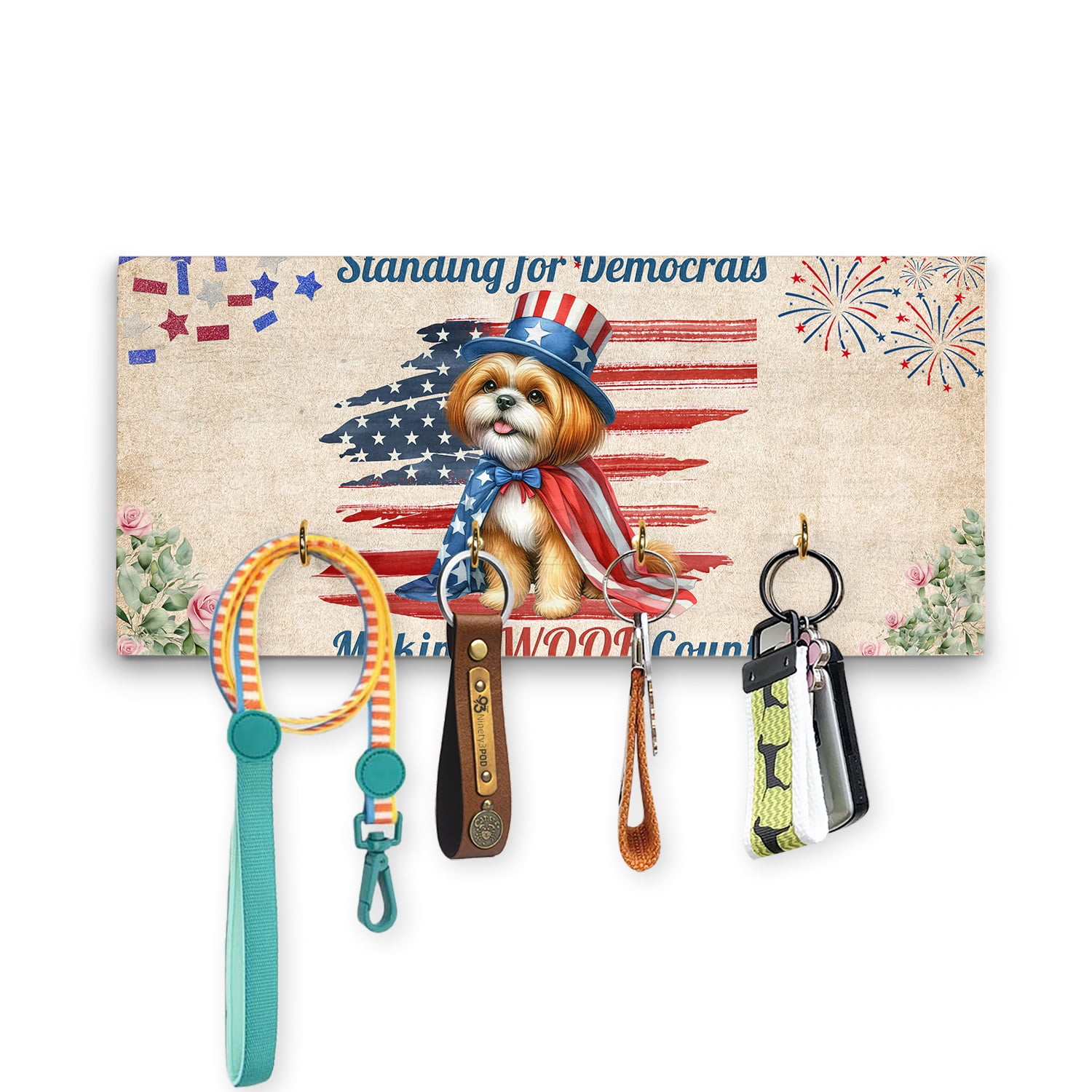 Democratic Shih Tzu Making Woof Count Election 2024 Wood Key Holder Lion Dog Lover Gifts Wall ...