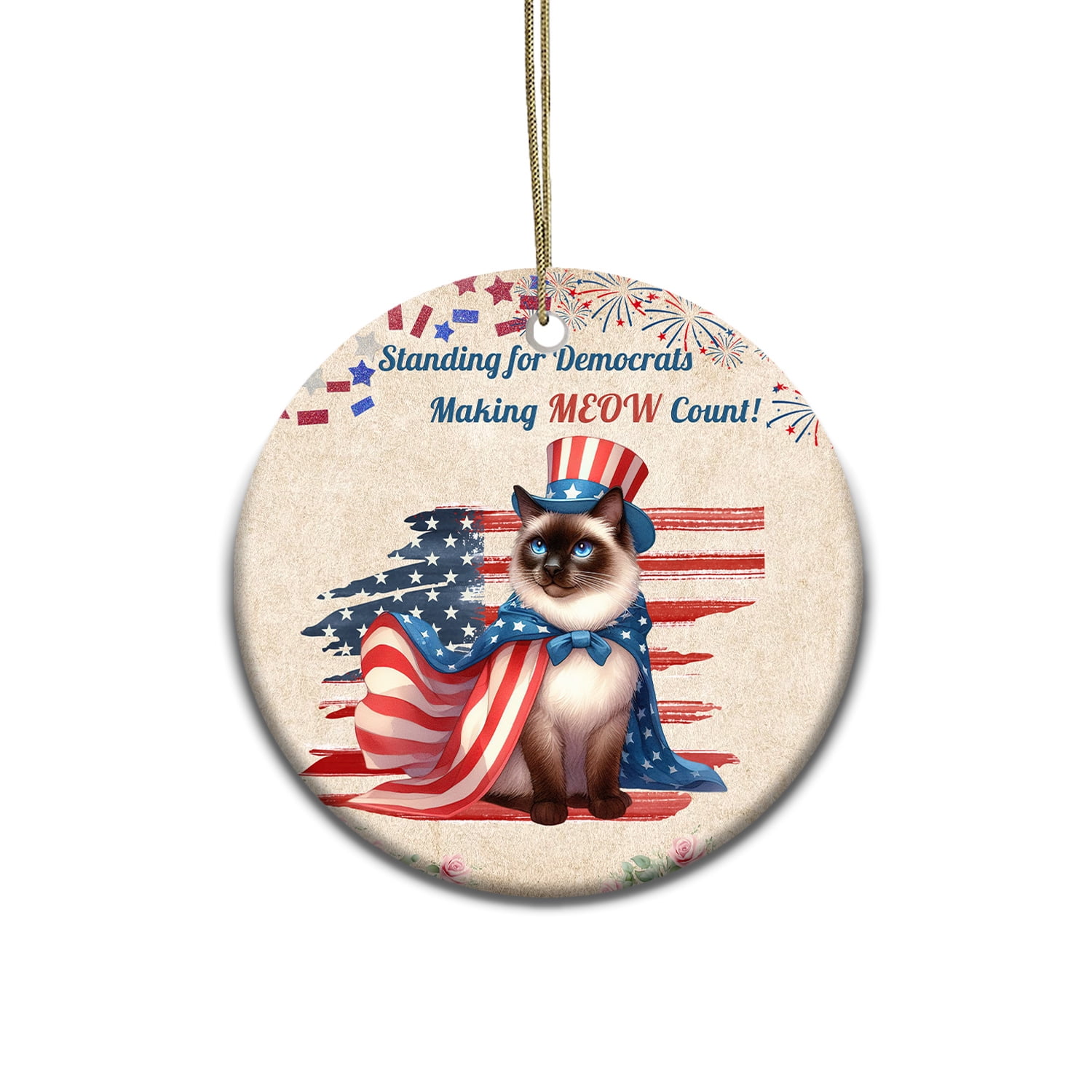 Democratic Siamese Cat Making Meow Count Election 2024 Ceramic Round ...