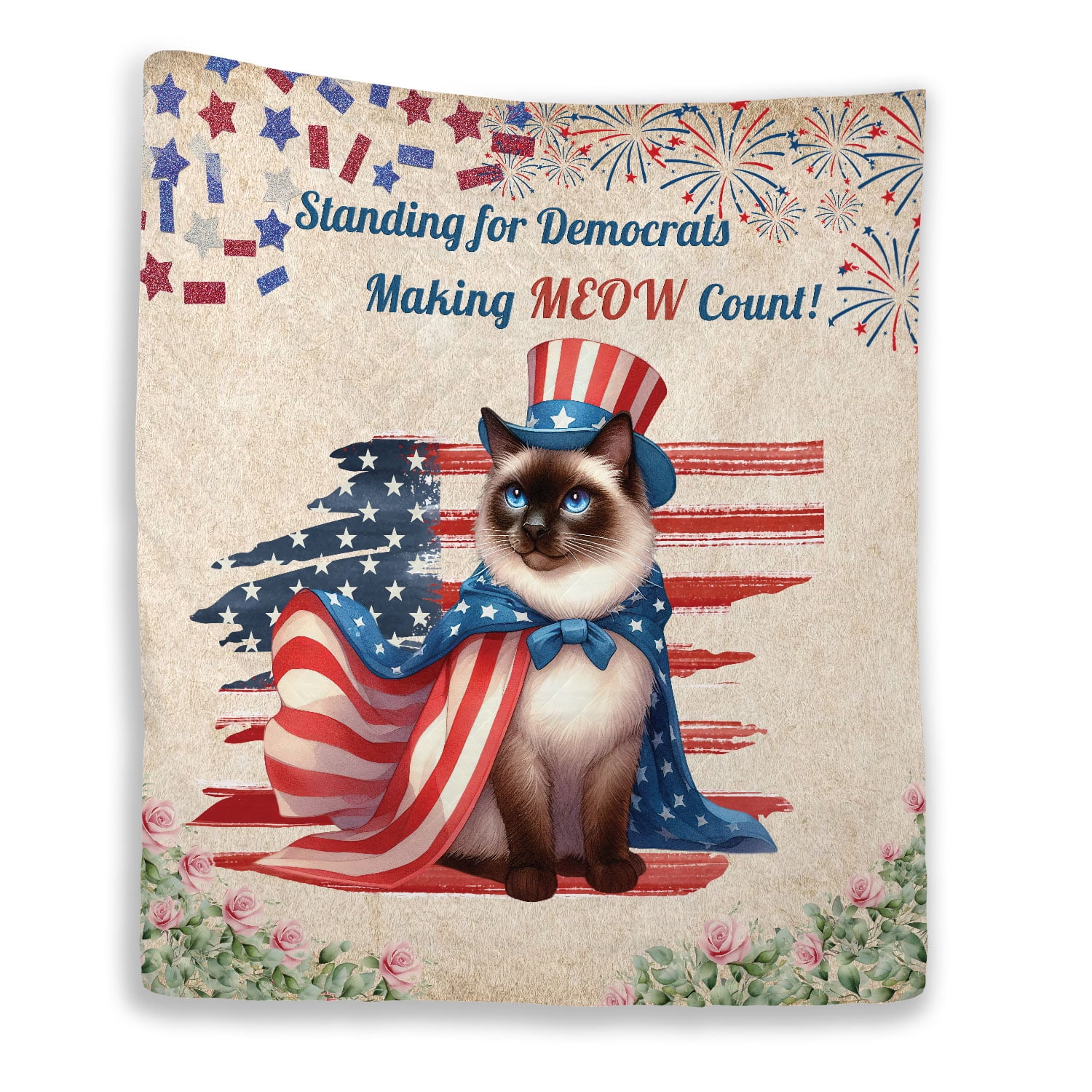 Democratic Siamese Cat Making Meow Count Election 2024 Quilt Blanket ...